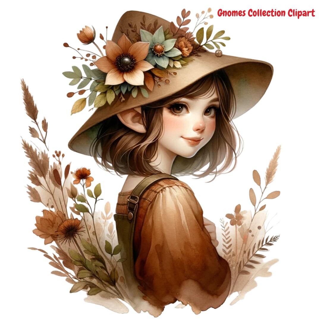 Girl Gnome Clipart, Gnome Clip Art, Spring Floral Watercolor Clipart ...