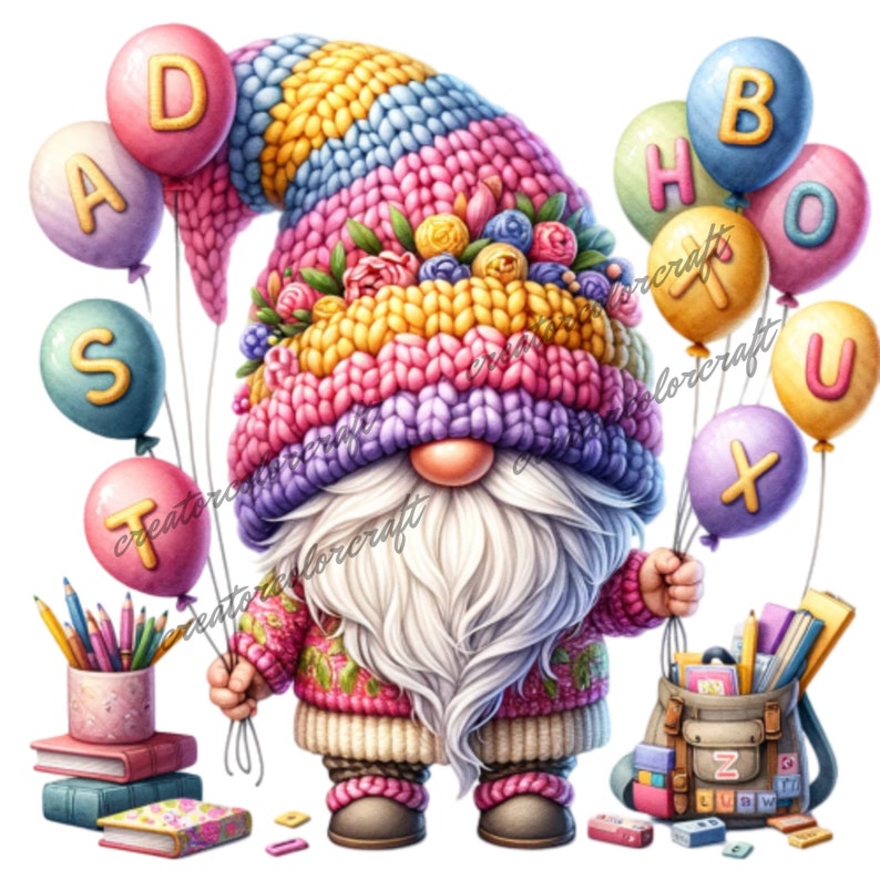 Teacher Gnome, Back to School Gnome, Watercolor Graduation Gnome ...