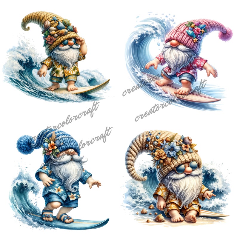 Summer Beach Gnome Watercolor Clipart Png, Sea Summer Gnome, Nature ...