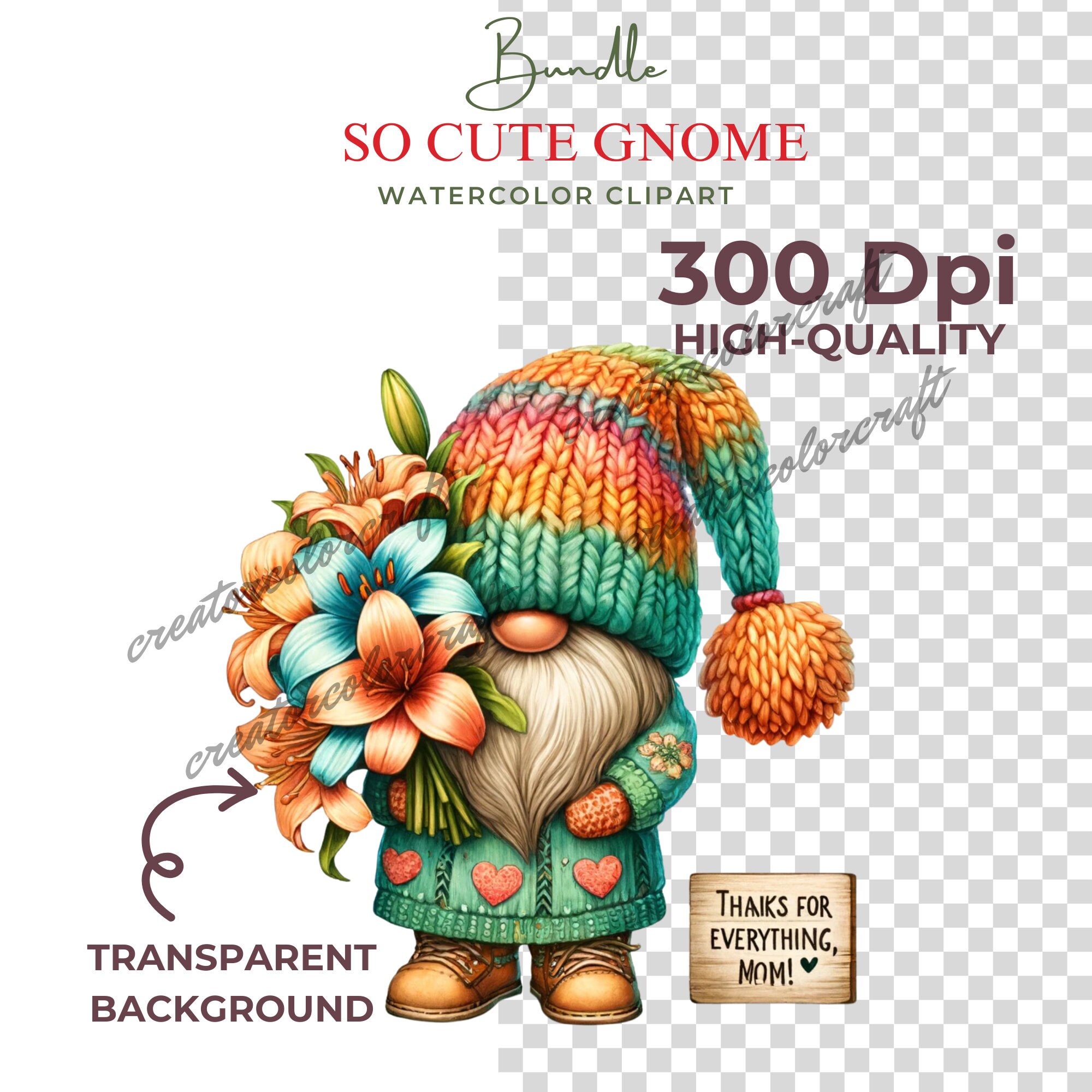 Mother's Day Gnome Bundle Clipart JPG, Digital Download, Card Making ...