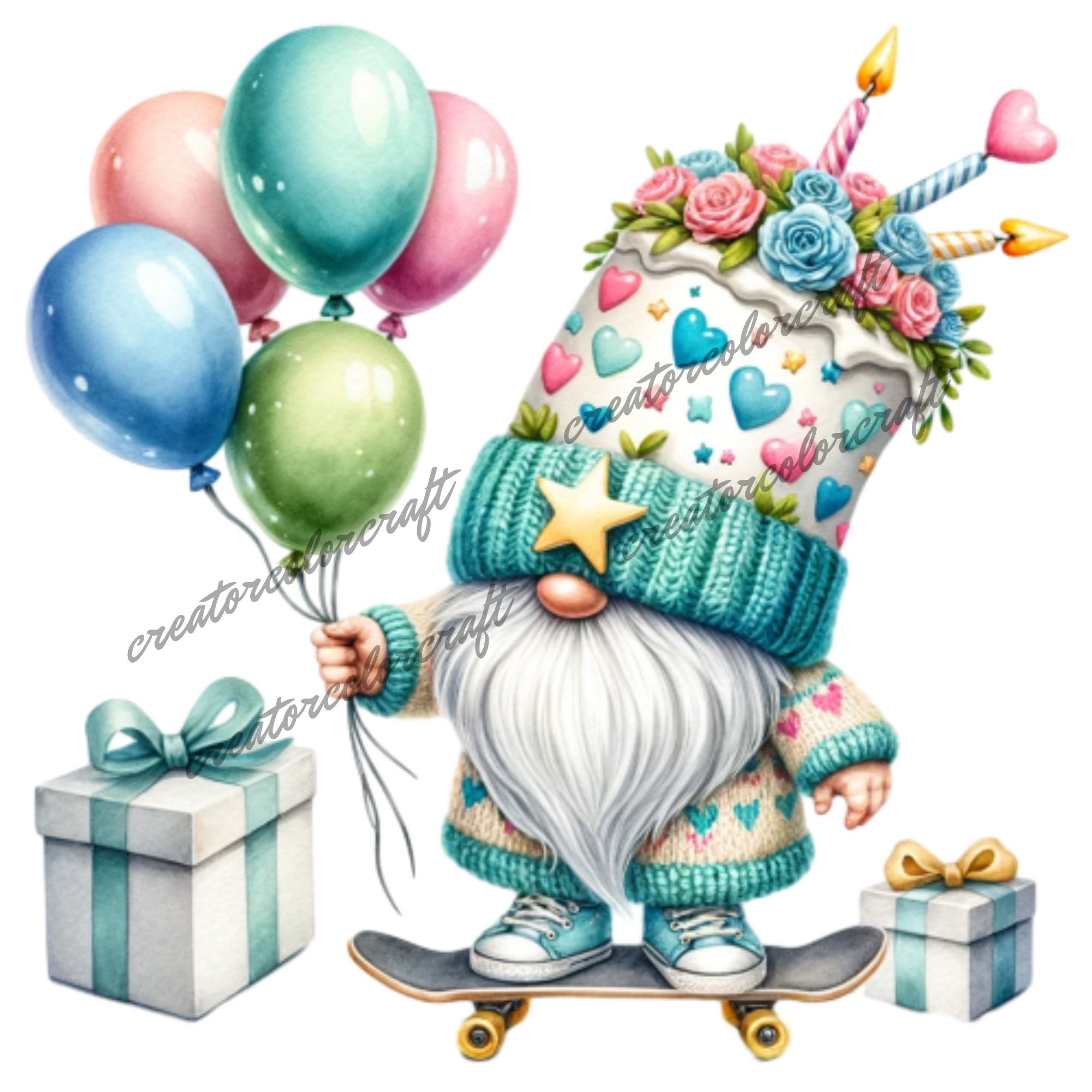 Birthday Gnome Clipart, Happy Birthday Gnome, Junk Journal, Card Making ...