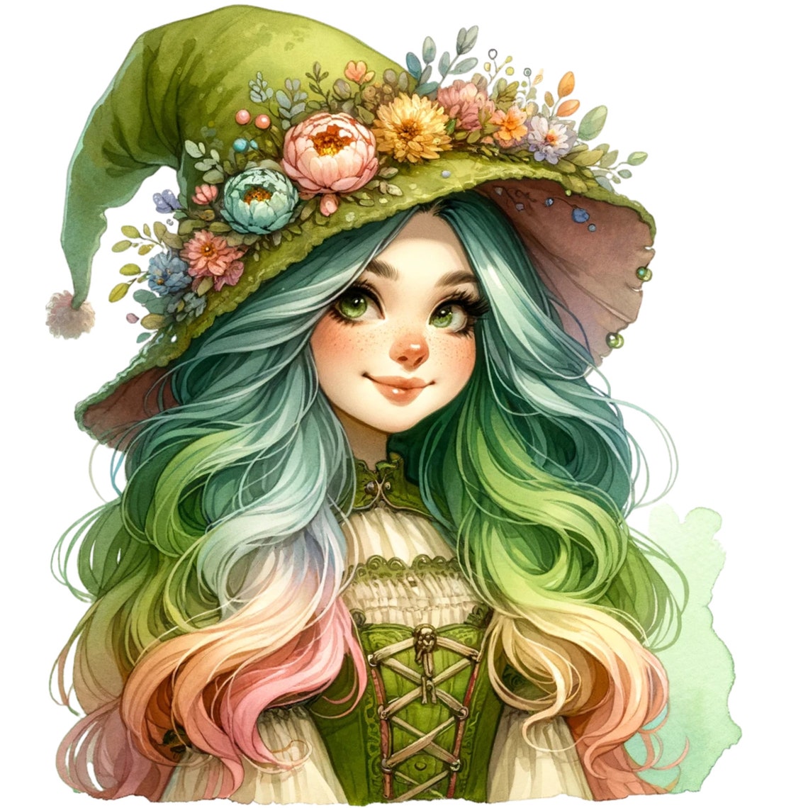 Girl Gnome Clipart, Gnome Clip Art, Spring Floral Watercolor Clipart ...