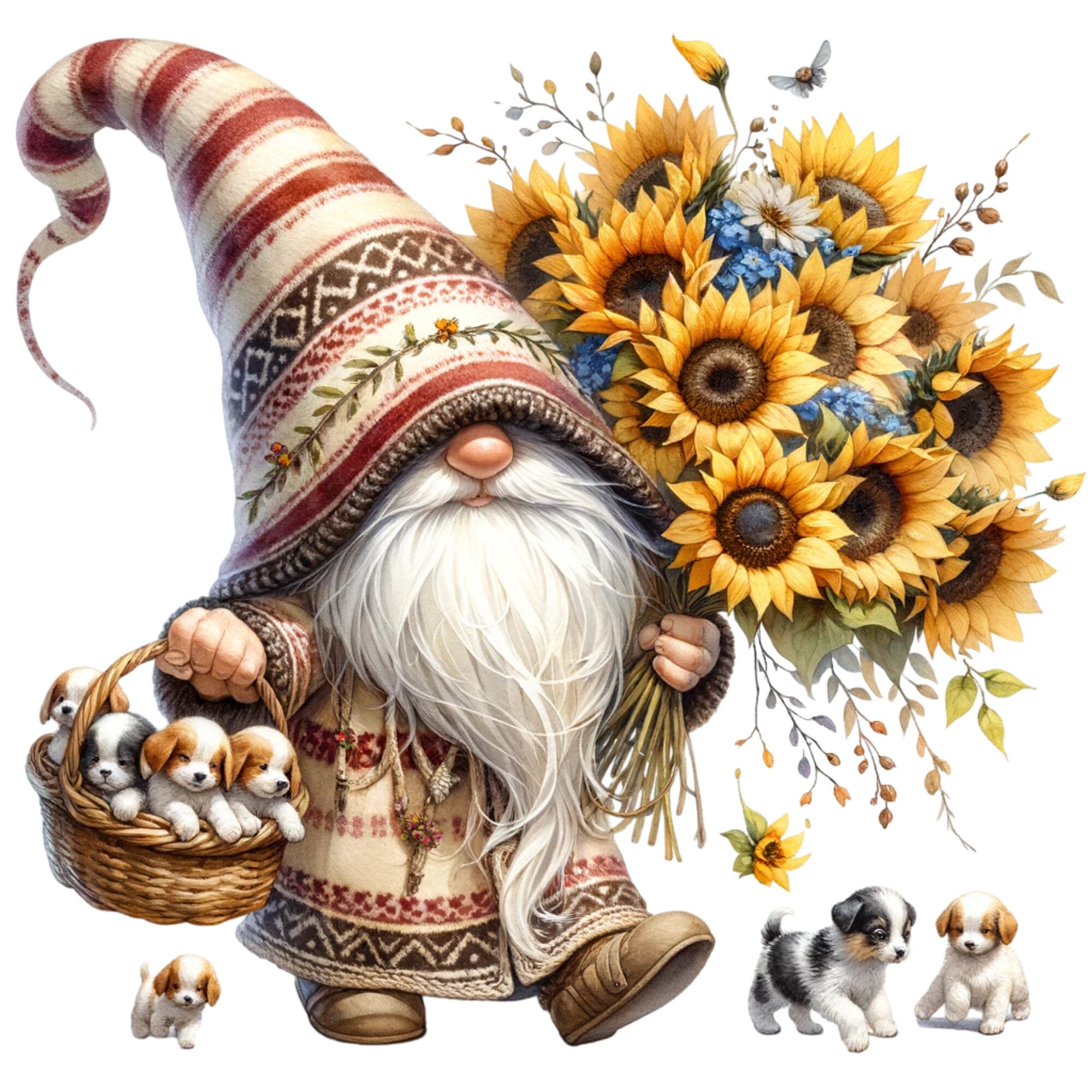 Sunflower Gnome Clipart, Bundle Png, Garden Clipart, Spring Gnome Png ...