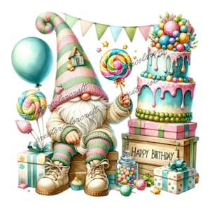 Birthday Gnome Clipart, Happy Birthday Gnome, Junk Journal, Card Making ...