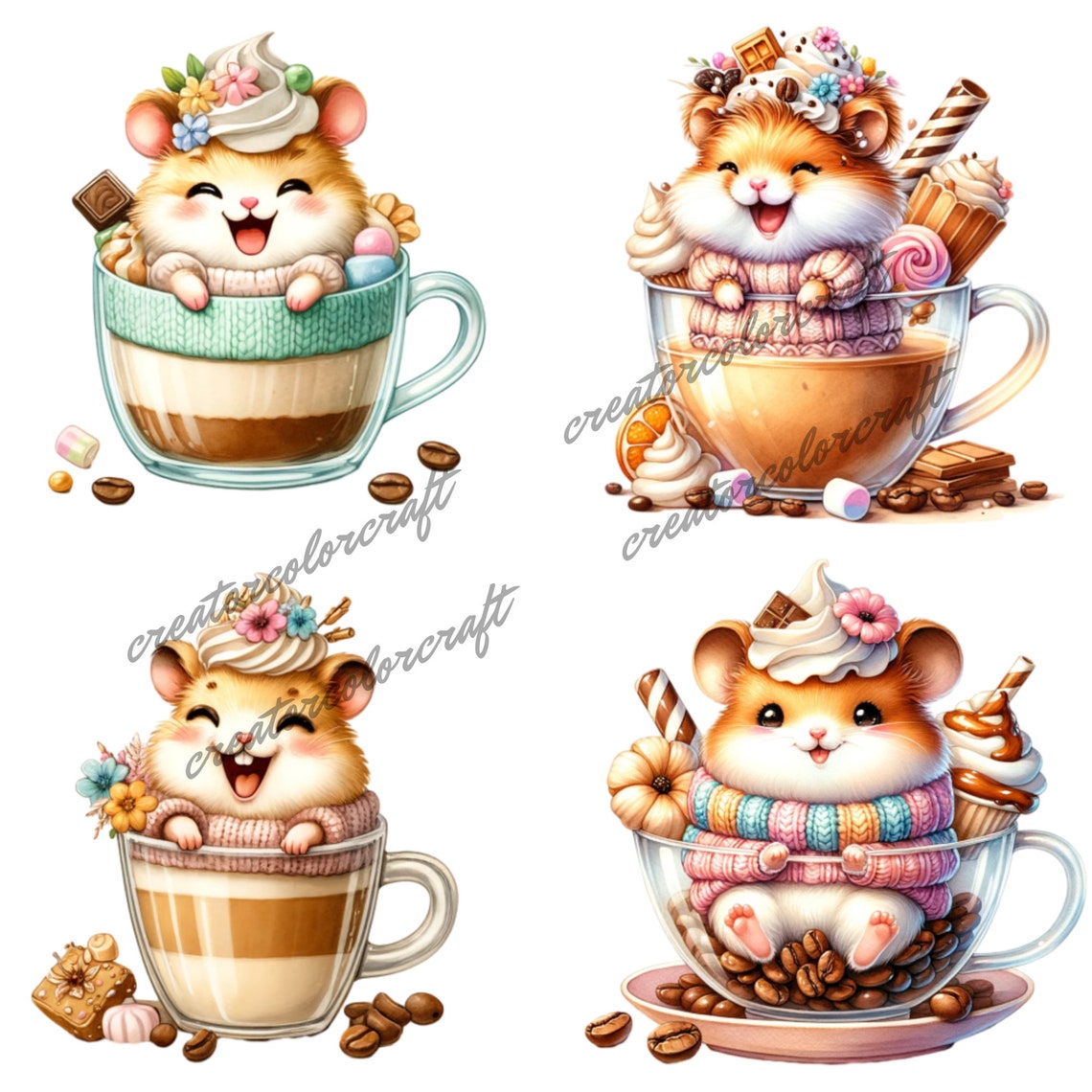 Coffee Hamster Clipart, Watercolor Gnome,watercolor Clipart Bundle ...