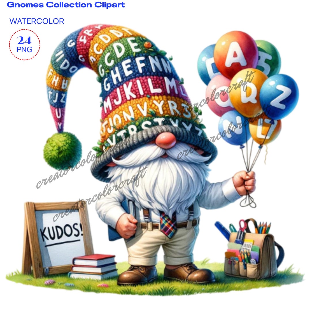 Teacher Gnome, Back to School Gnome, Watercolor Graduation Gnome ...