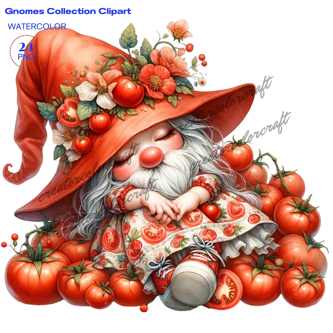 Tomato Gnomes Clipart, Garden Clipart, Spring Gnome Png, Gnome With ...