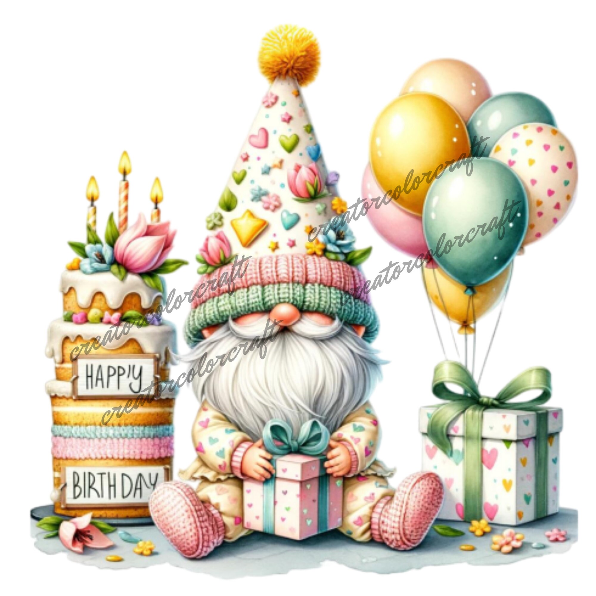 Birthday Gnome Clipart, Happy Birthday Gnome, Junk Journal, Card Making ...