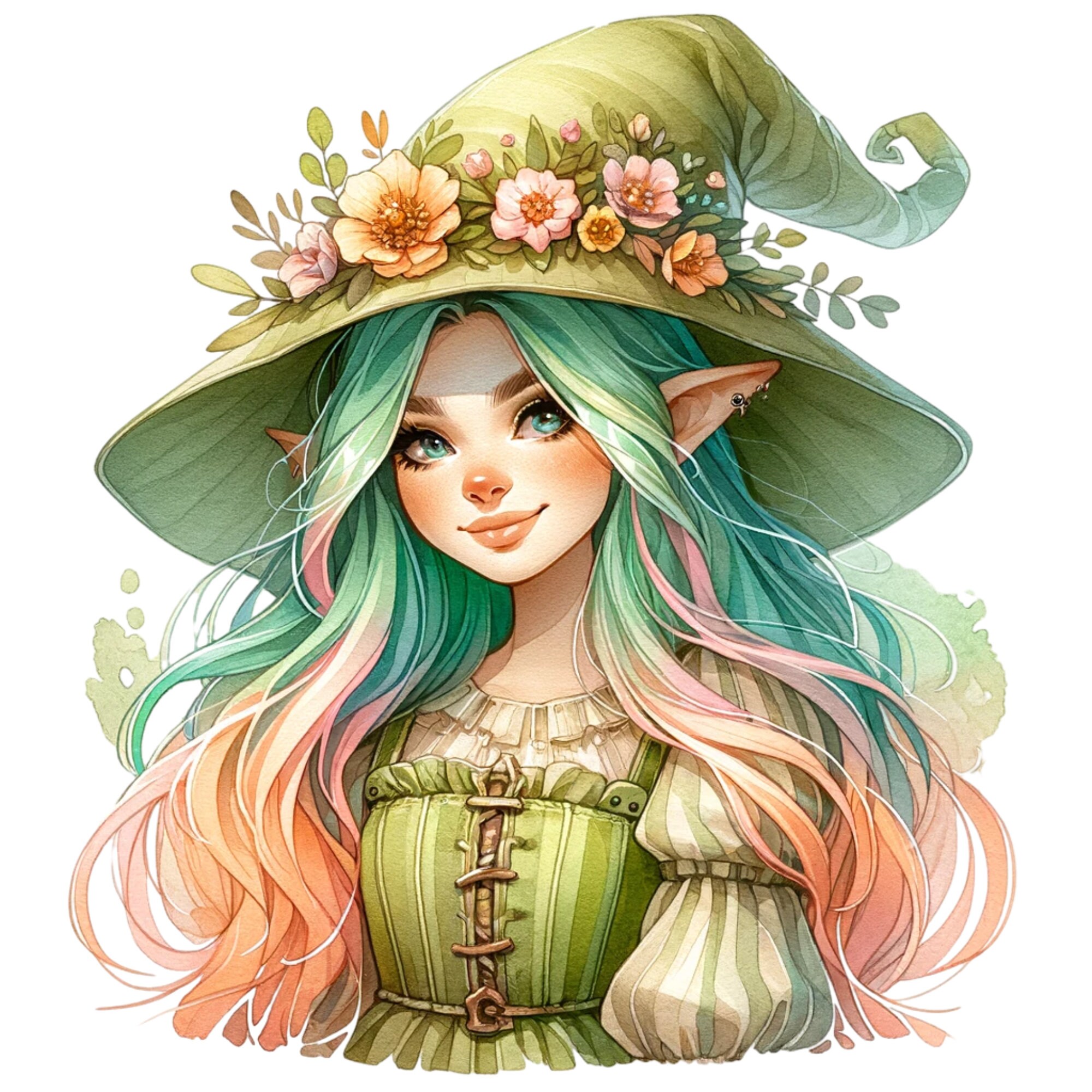 Girl Gnome Clipart, Gnome Clip Art, Spring Floral Watercolor Clipart ...