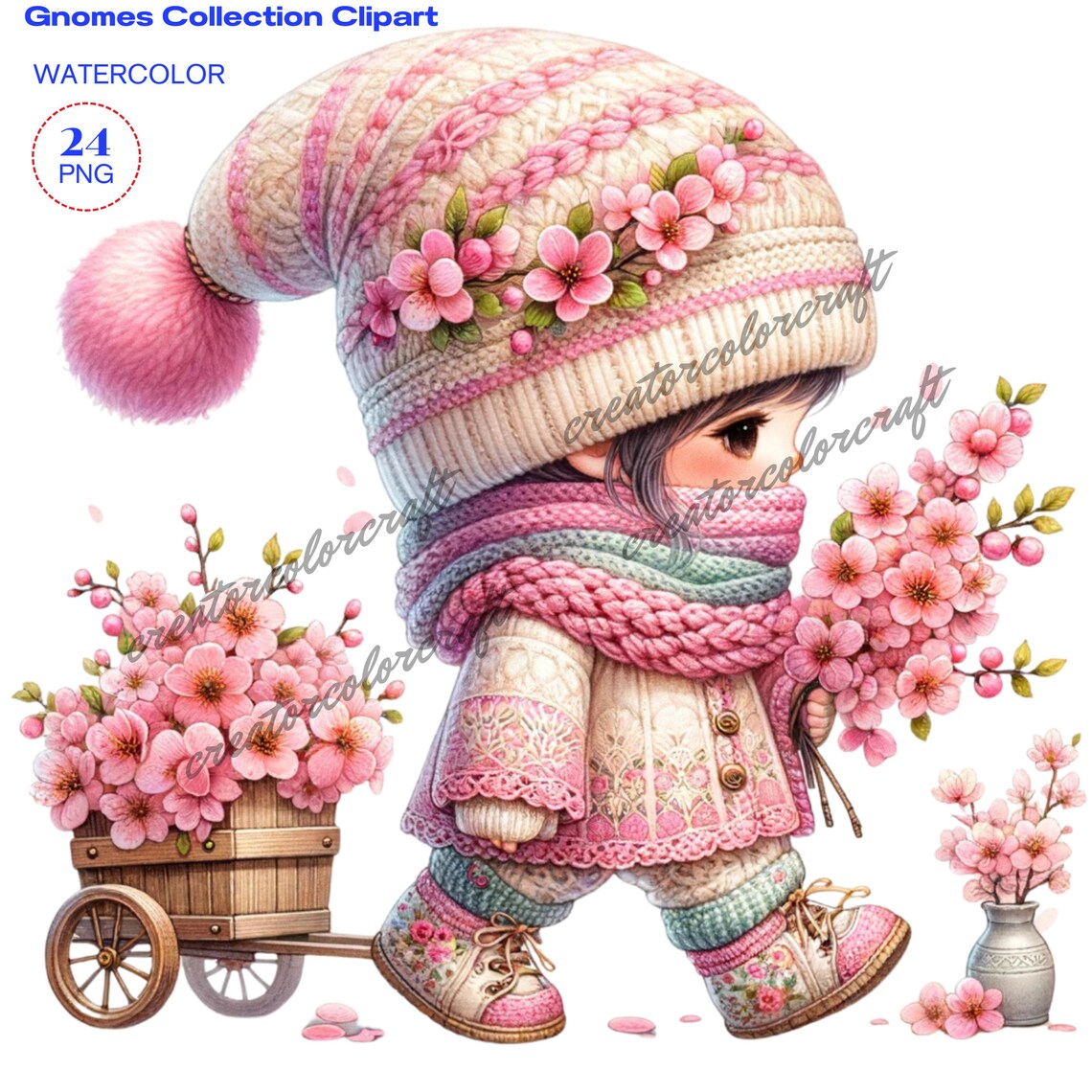 Pink Cherry Blossom Gnome Clipart, Garden Clipart, Spring Gnome Png ...