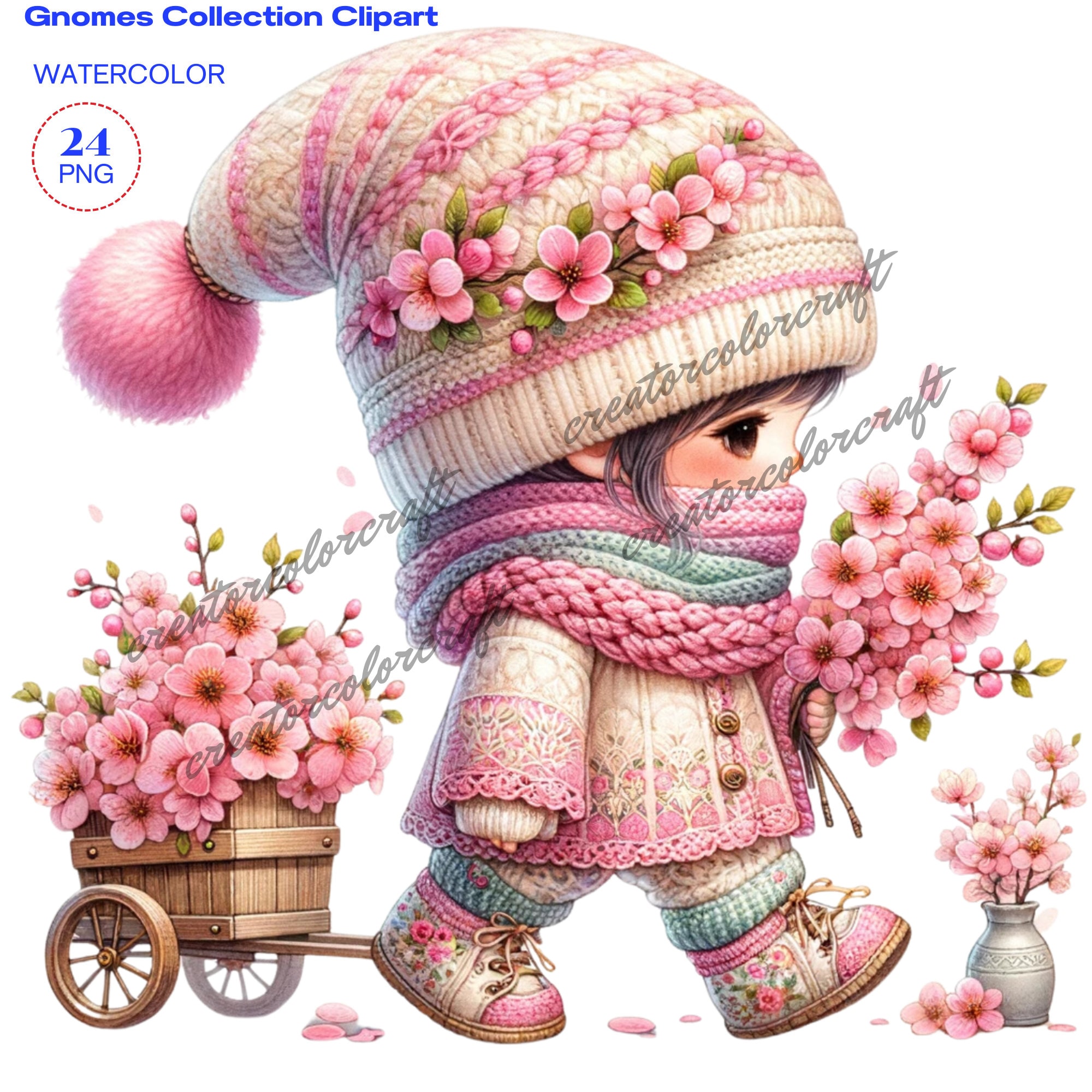 Pink Cherry Blossom Gnome Clipart, Garden Clipart, Spring Gnome Png ...