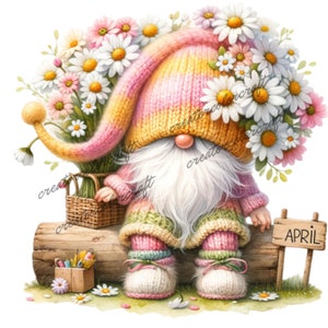 Birth Month Flower Gnome Watercolor Clipart, Birth Month Flower, Daisy ...