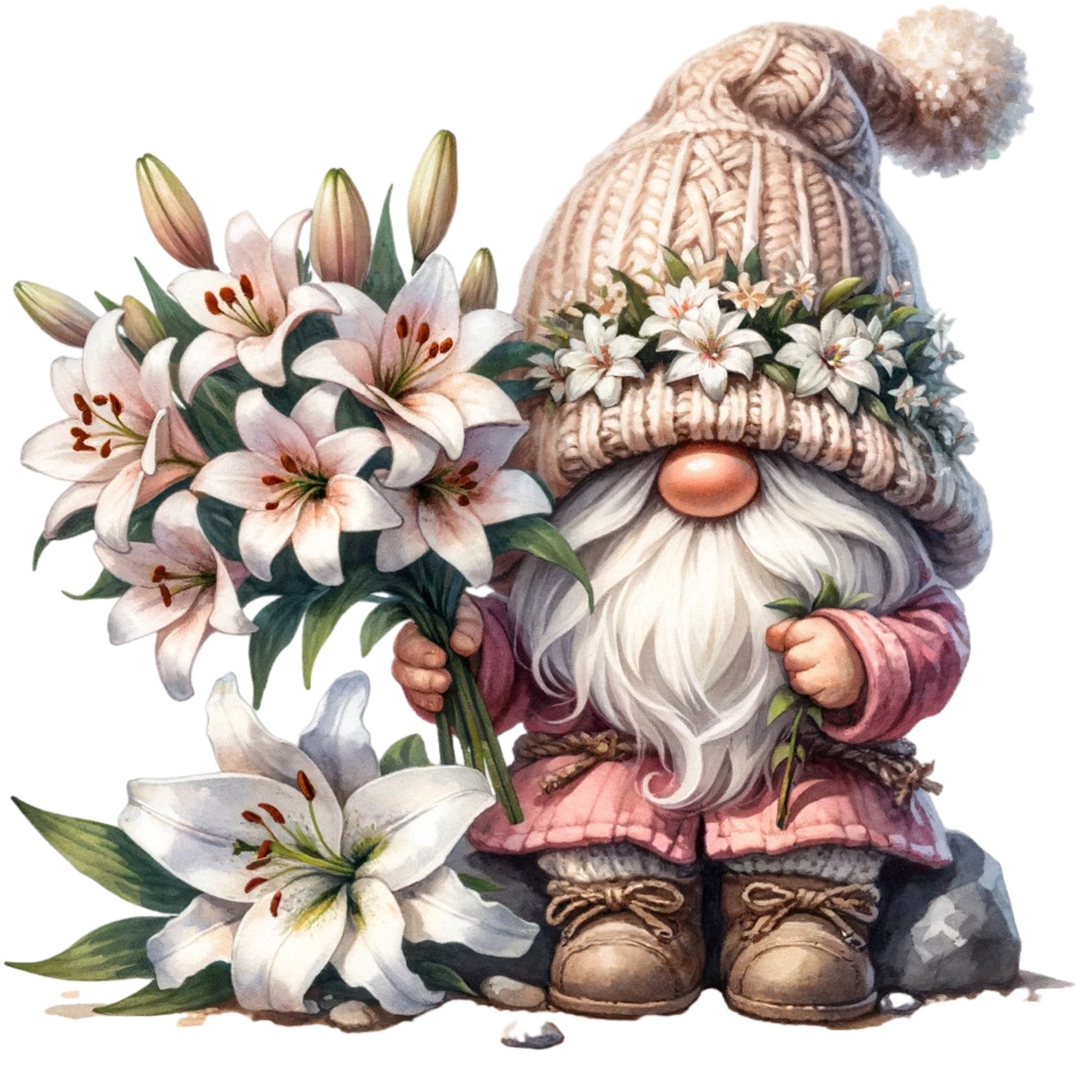 Lily Flower Gnome Clipart, Bundle Png, Garden Clipart, Spring Gnome Png ...