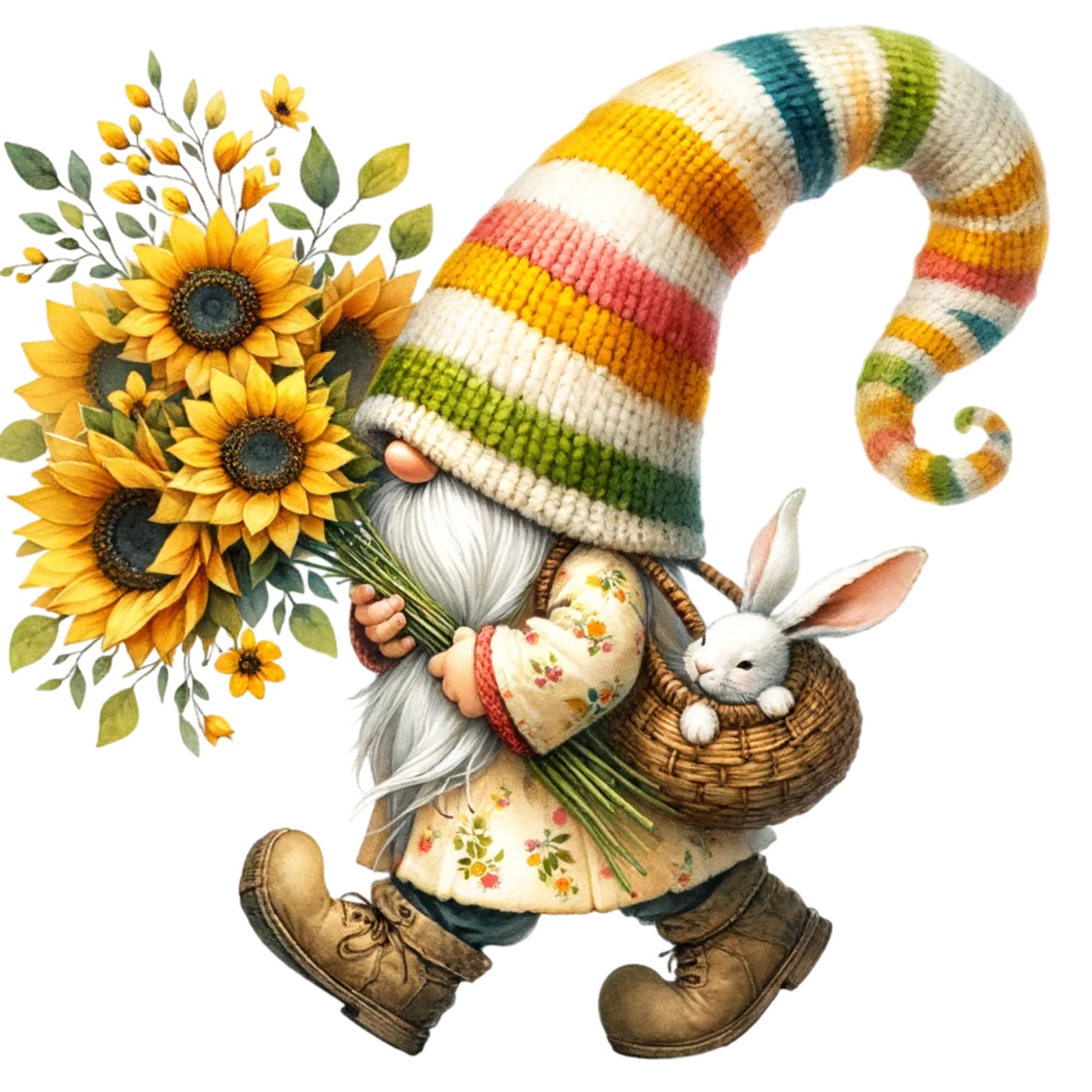Sunflower Gnome Clipart, Bundle Png, Garden Clipart, Spring Gnome Png ...