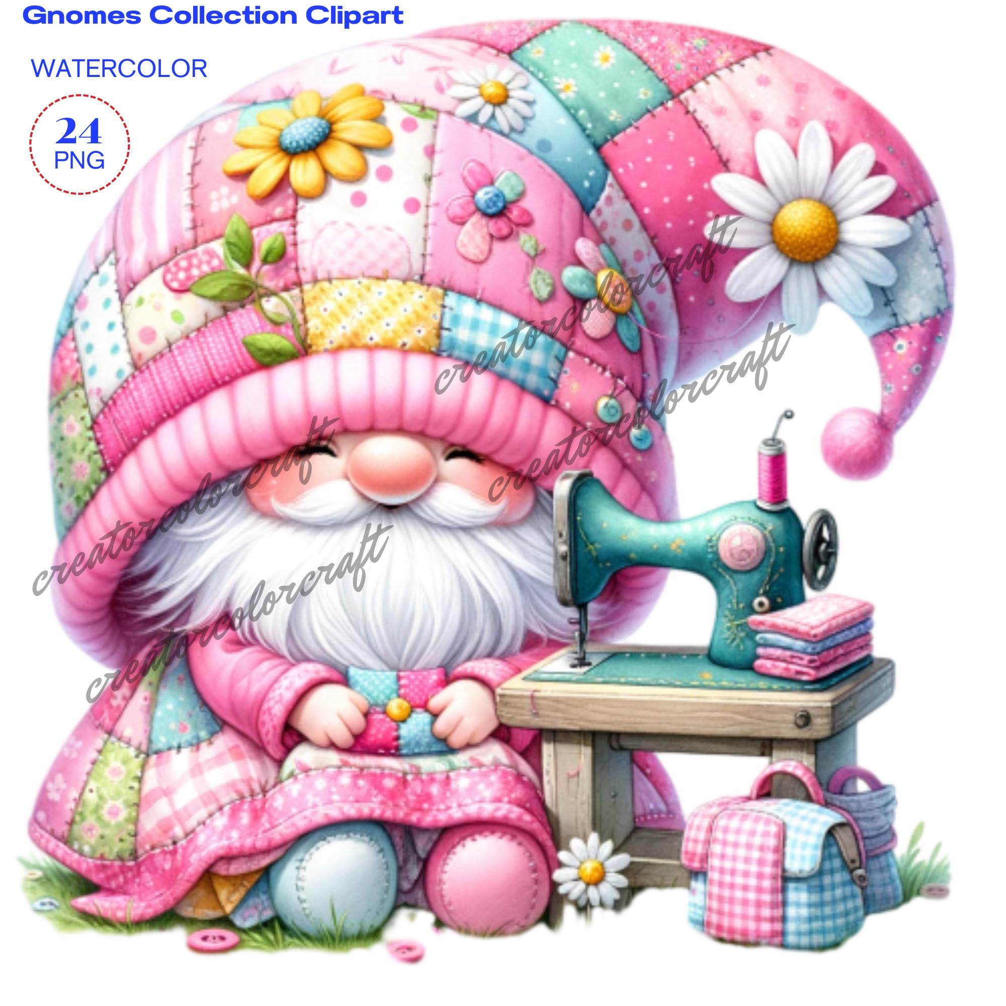 Patchwork Gnome Clipart, Sewing Gnome Clipart, Quilt Gnomes Clipart, Crafting Clipart, Knitting ...