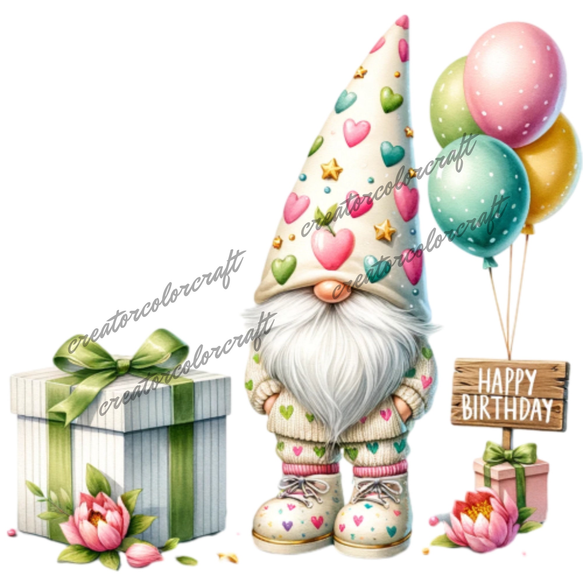Birthday Gnome Clipart, Happy Birthday Gnome, Junk Journal, Card Making ...