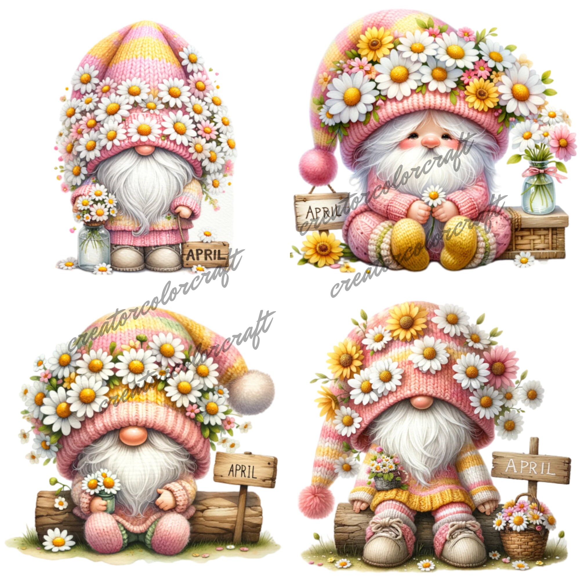 Birth Month Flower Gnome Watercolor Clipart, Birth Month Flower, Daisy ...