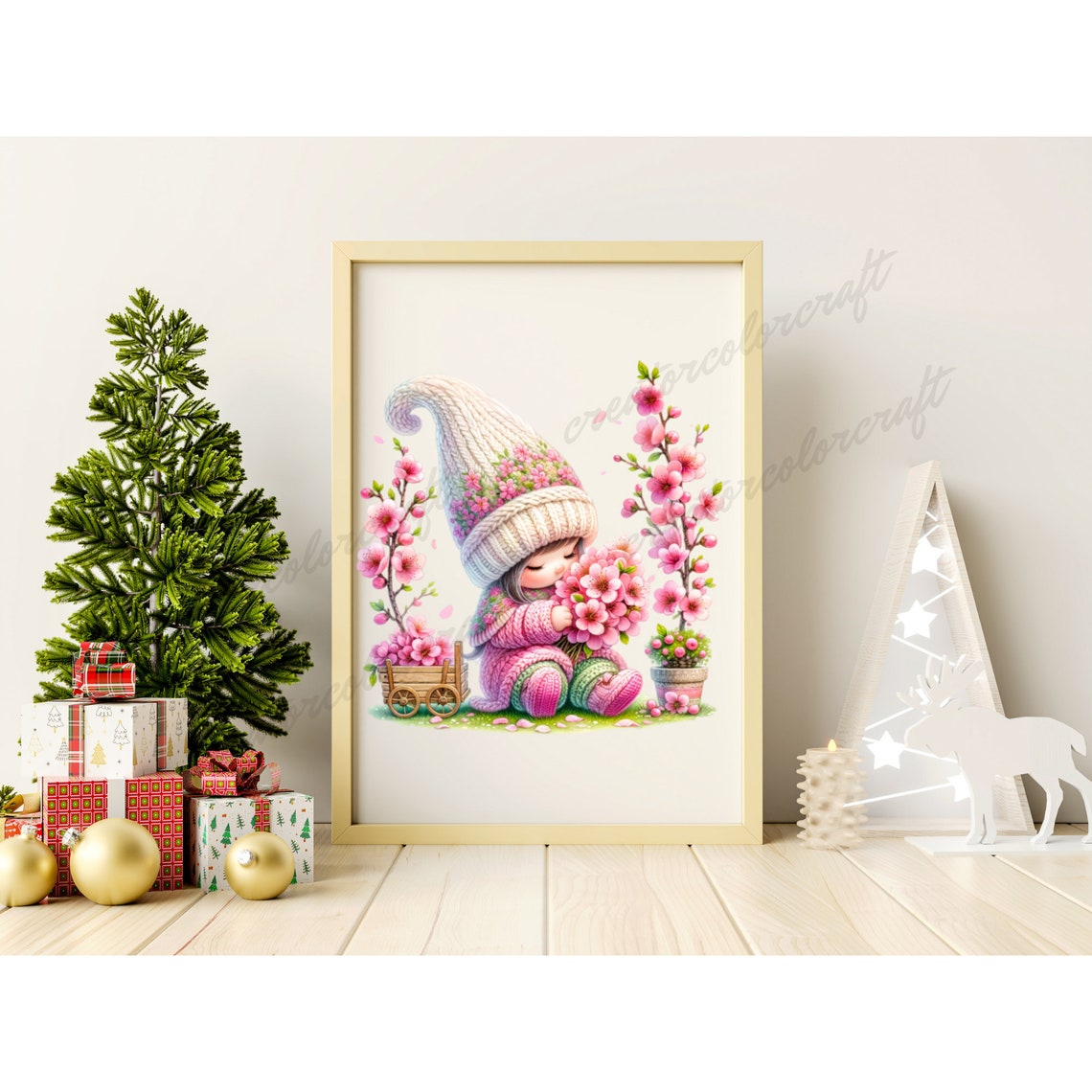 Pink Cherry Blossom Gnome Clipart, Garden Clipart, Spring Gnome Png ...