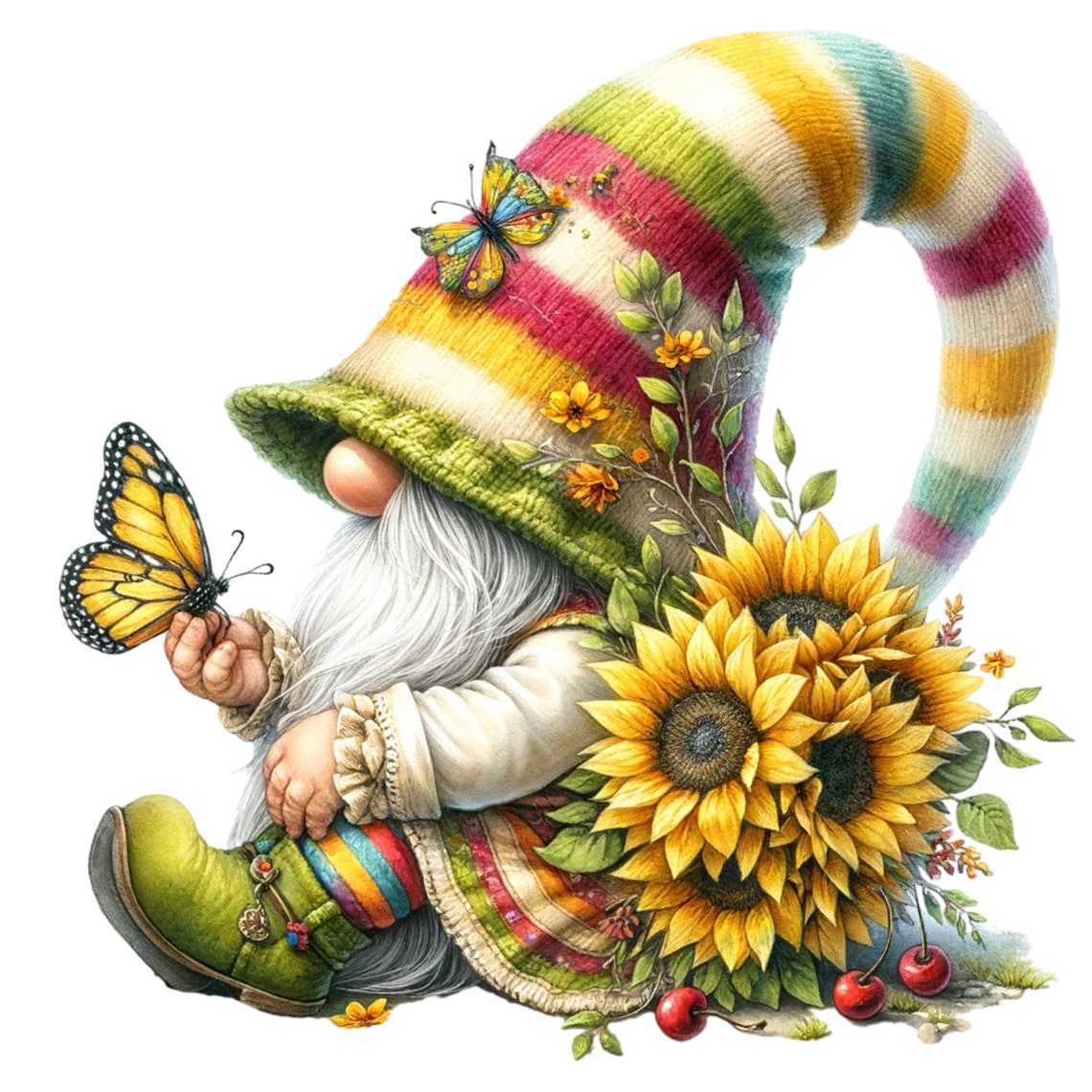 Sunflower Gnome Clipart, Bundle Png, Garden Clipart, Spring Gnome Png ...
