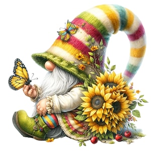 Sunflower Gnome Clipart, Bundle Png, Garden Clipart, Spring Gnome Png ...