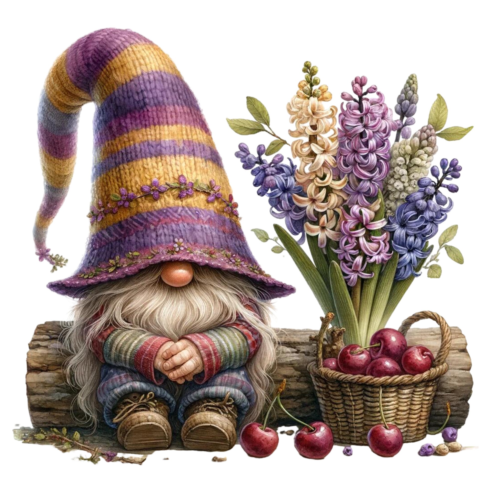Hyacinth Flower Gnome Clipart, Bundle Png, Garden Clipart, Spring Gnome ...