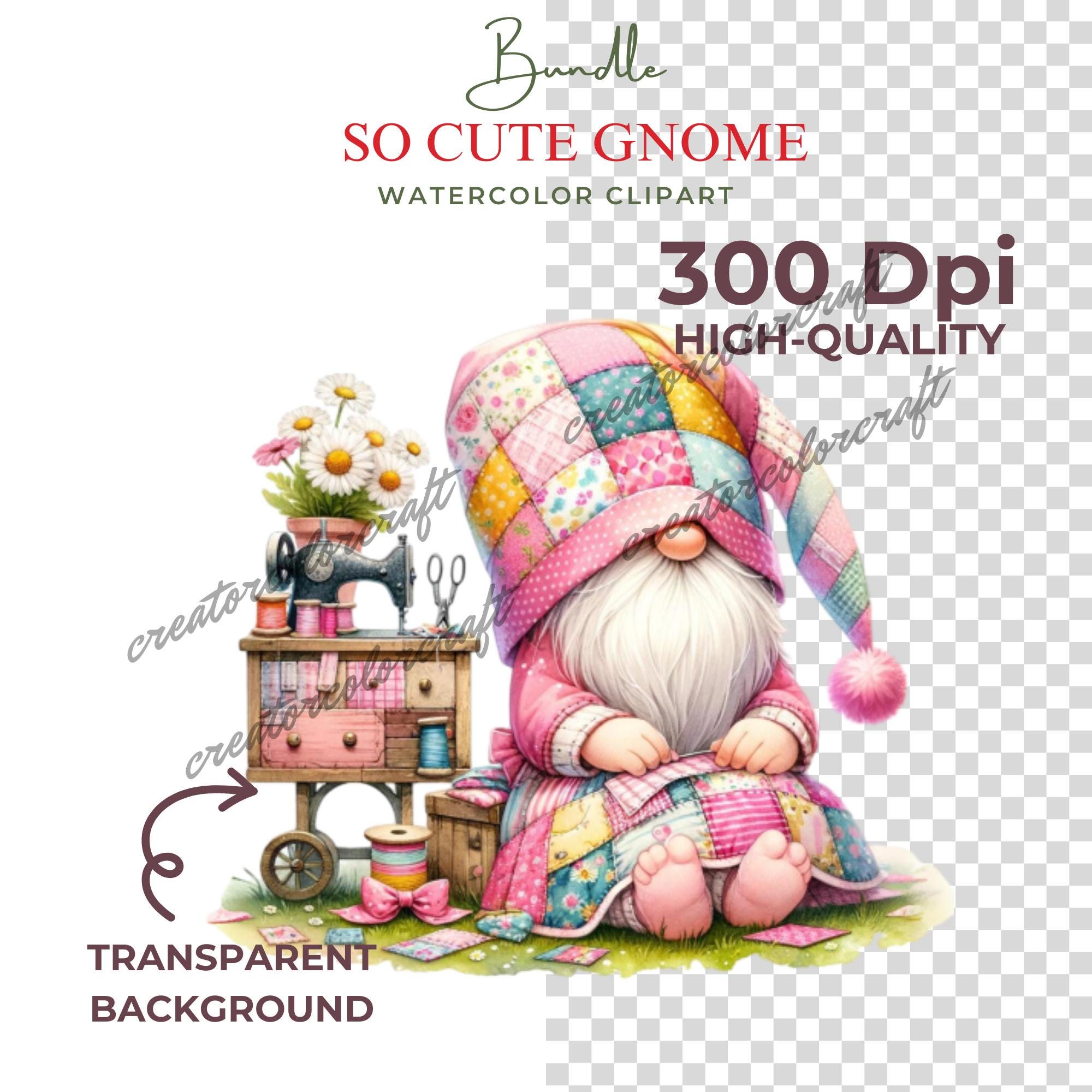 Patchwork Gnome Clipart, Sewing Gnome Clipart, Quilt Gnomes Clipart, Crafting Clipart, Knitting ...