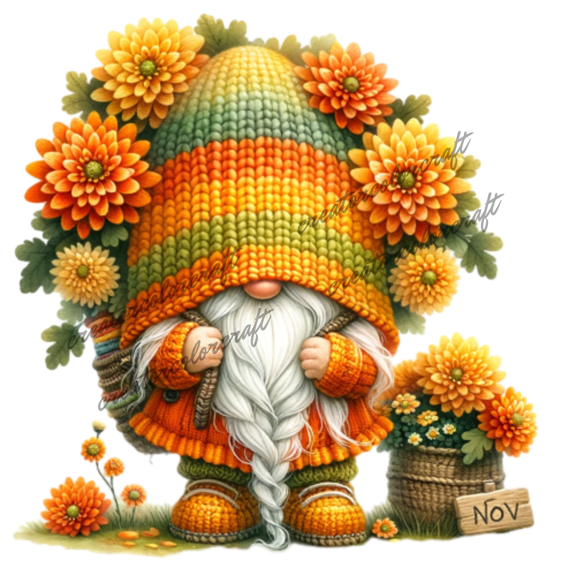 Birth Month Flower Gnome Watercolor Clipart, Birth Month Flower ...