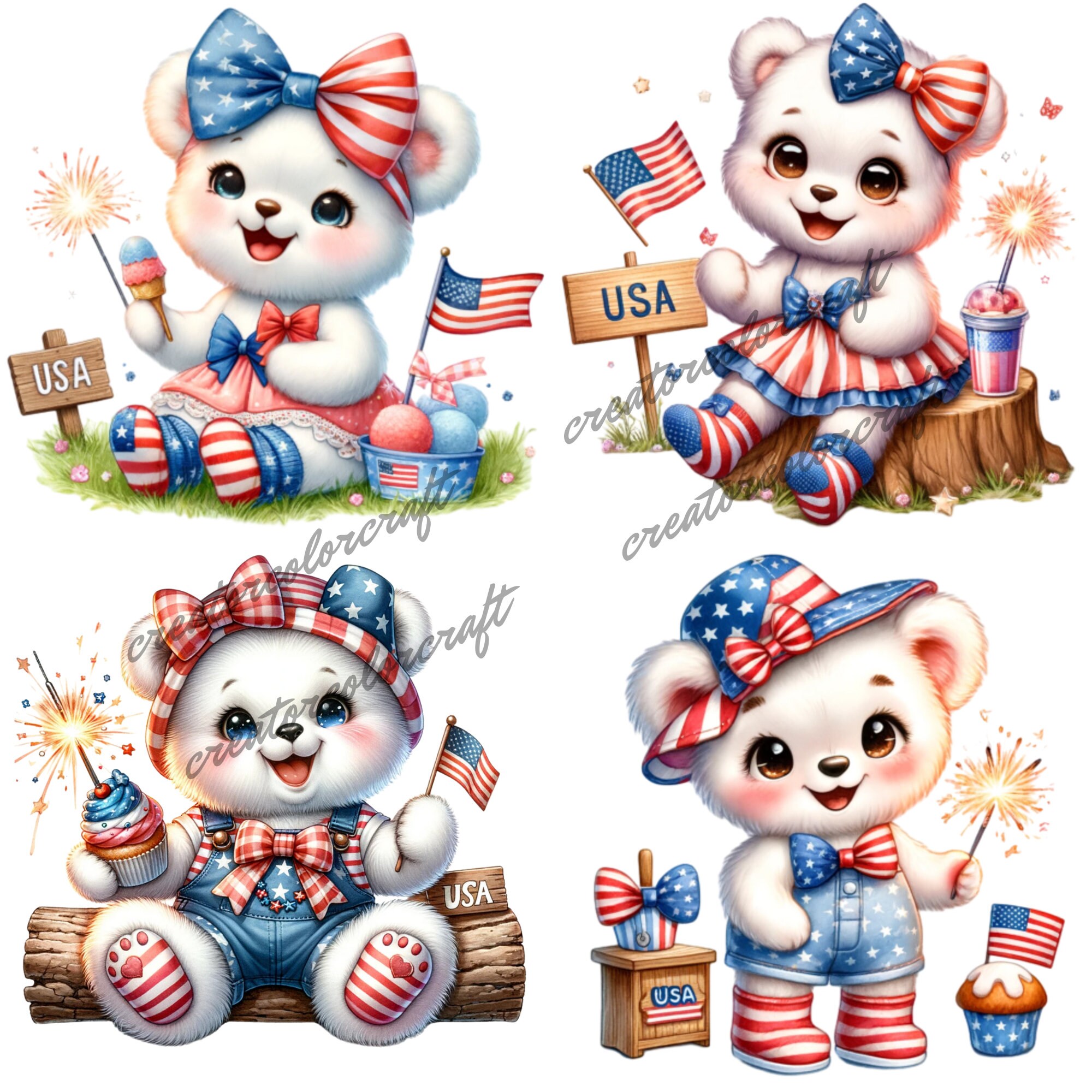 Patriotic Clipart, 4th of July Clipart, Teddy Bear, Patriotic Bear ...
