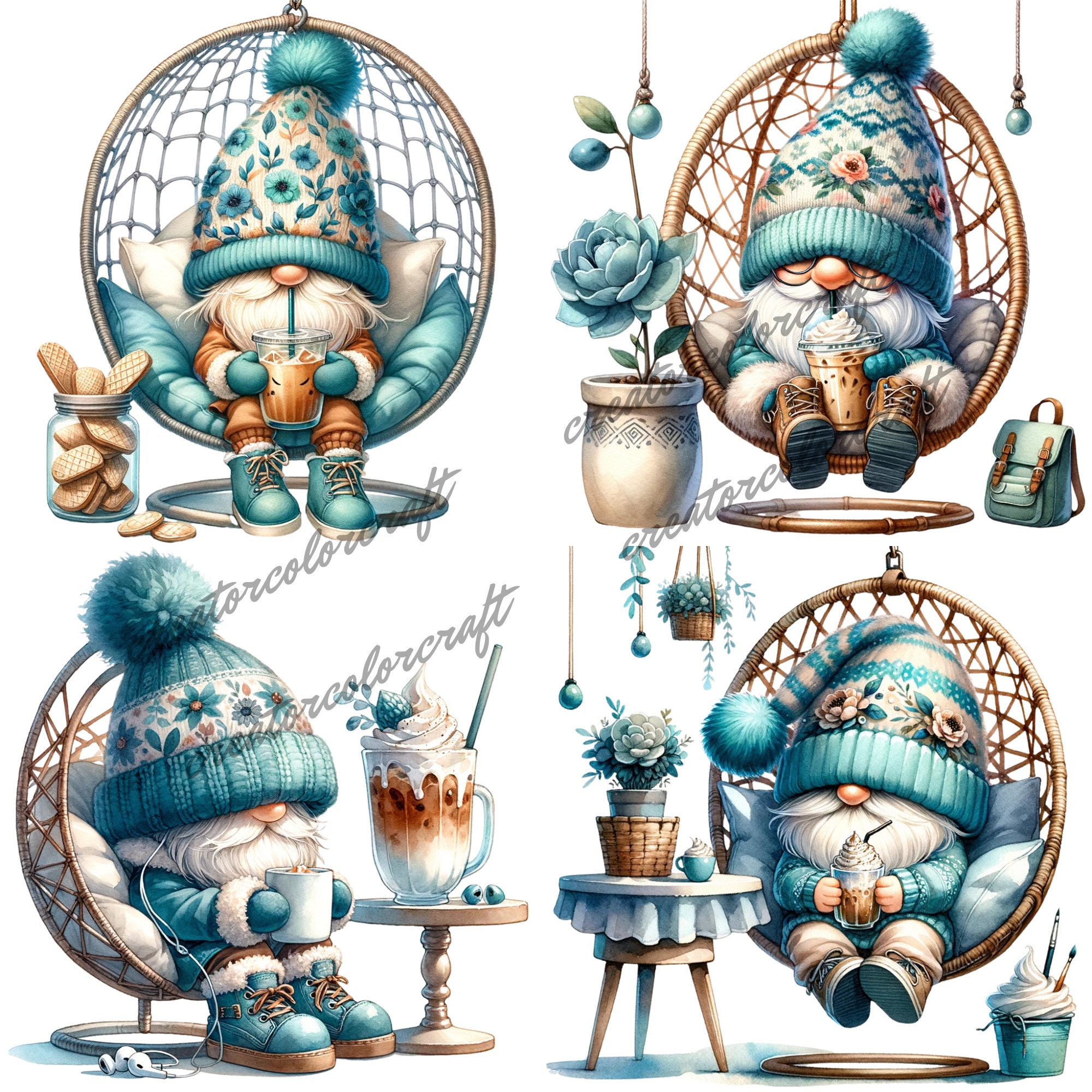 Coffee Gnome Clipart, Watercolor Gnome, Watercolor Clipart Bundle ...