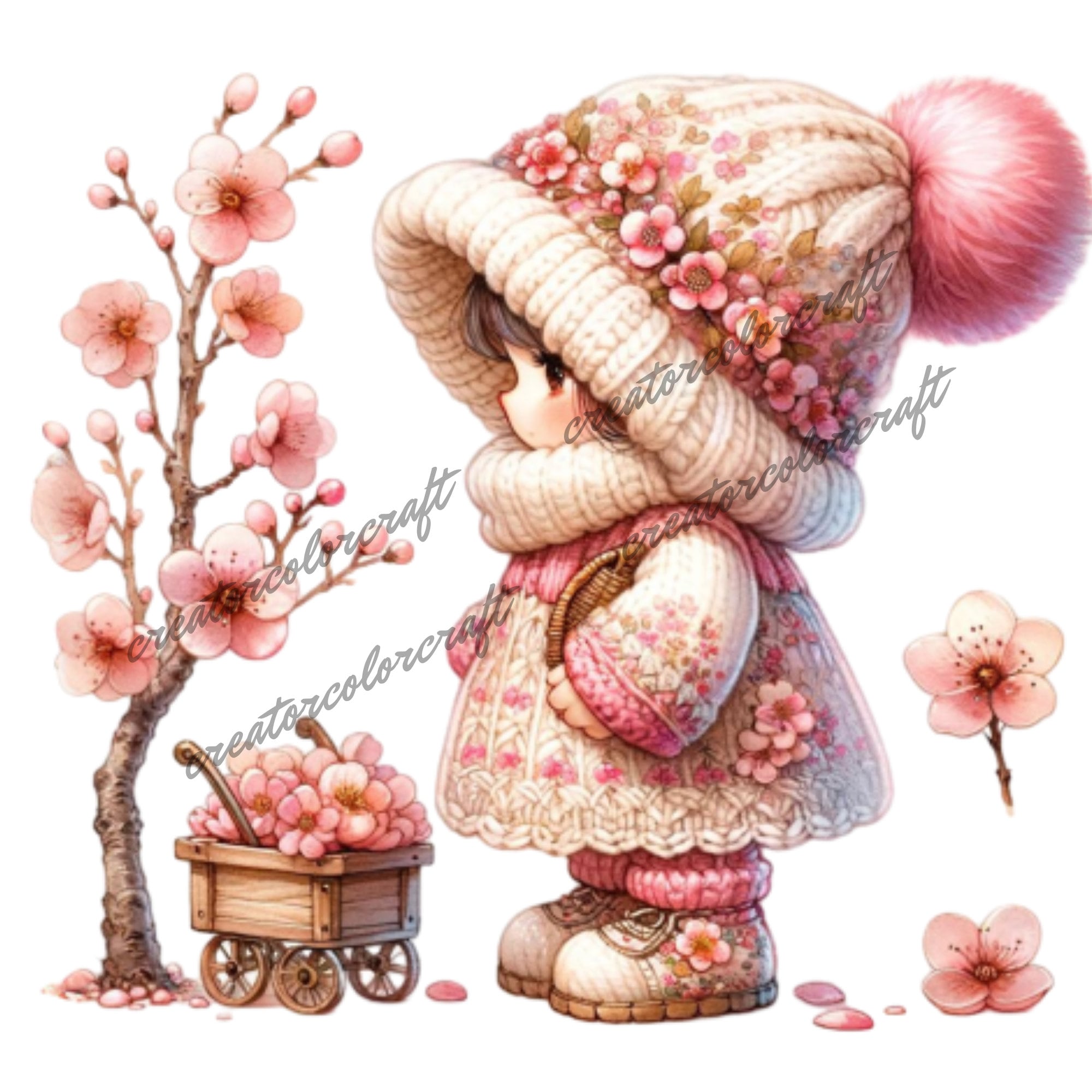 Pink Cherry Blossom Gnome Clipart, Garden Clipart, Spring Gnome Png ...