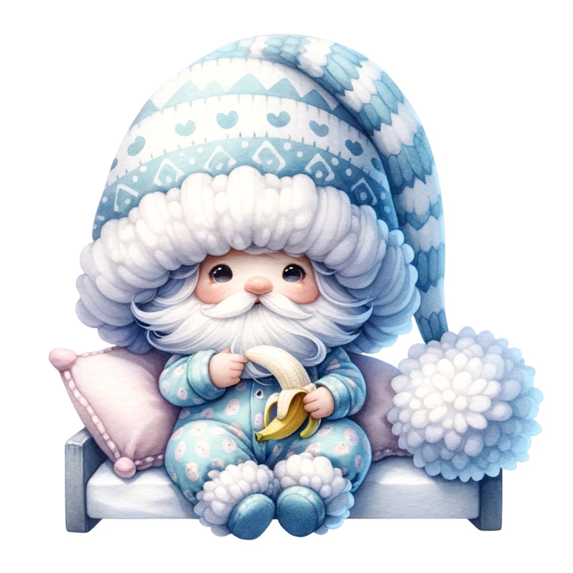 Pajamas Gnome Clipart PNG Bundle, Cute Bed Time Gnomes, Nursery Decor ...