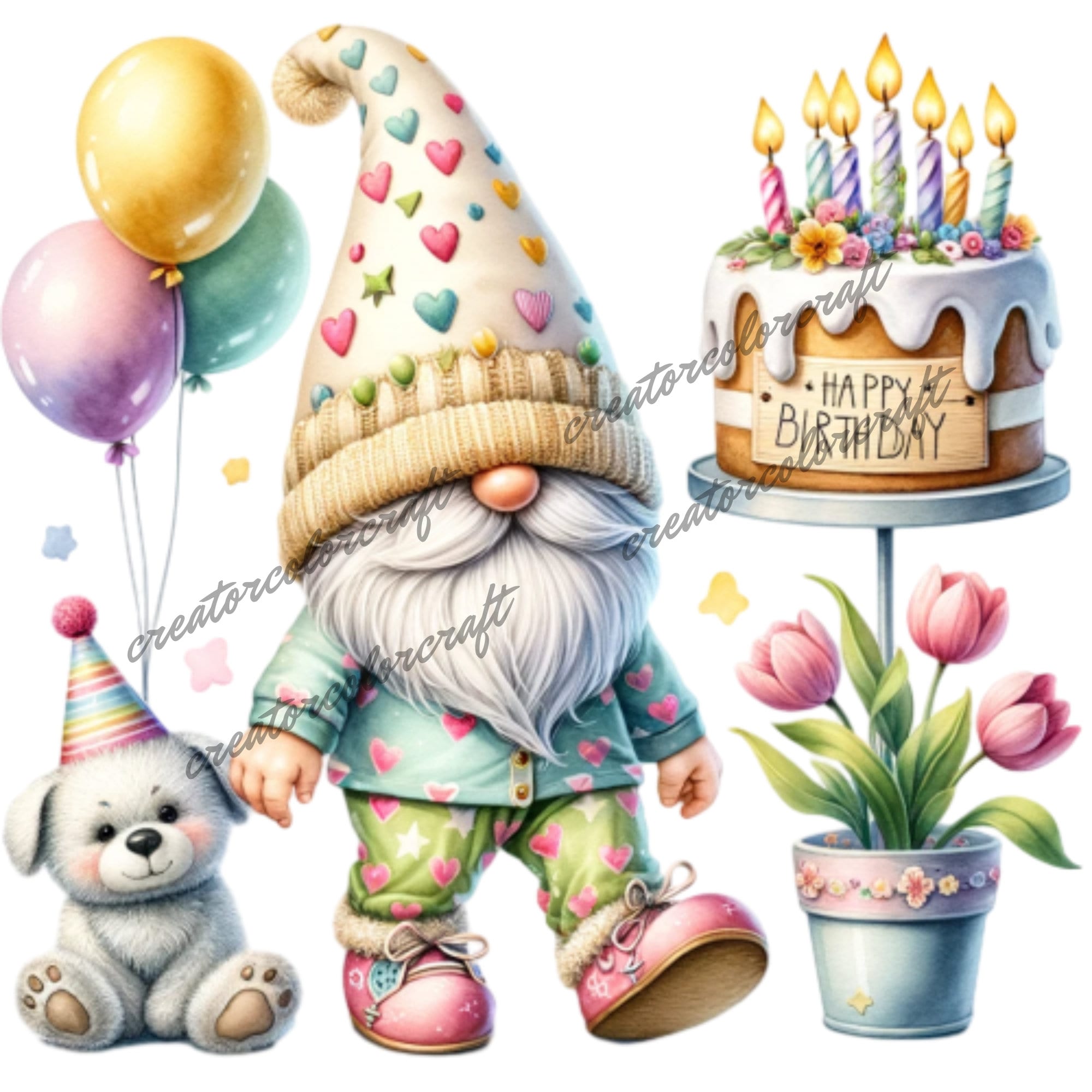 Birthday Gnome Clipart, Happy Birthday Gnome, Junk Journal, Card Making ...