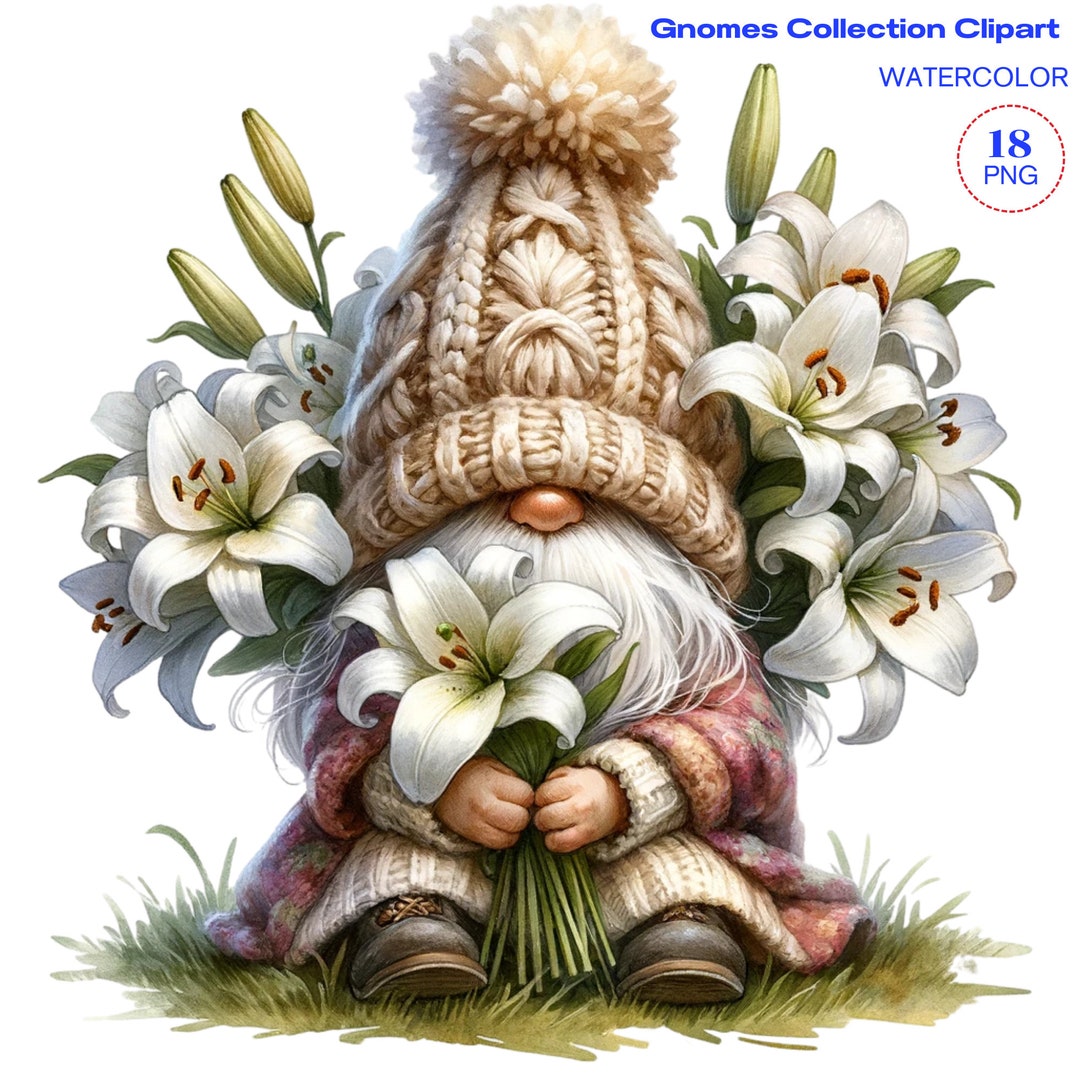 Lily Flower Gnome Clipart, Bundle Png, Garden Clipart, Spring Gnome Png ...