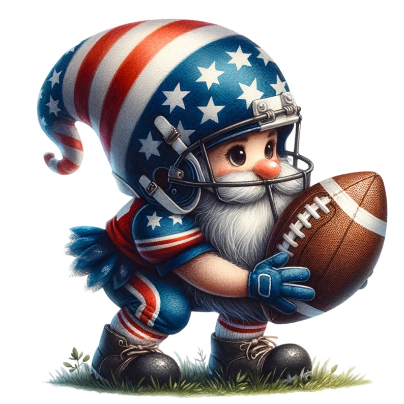 American Football Gnome Clipart, Cute Gnome Watercolor American ...