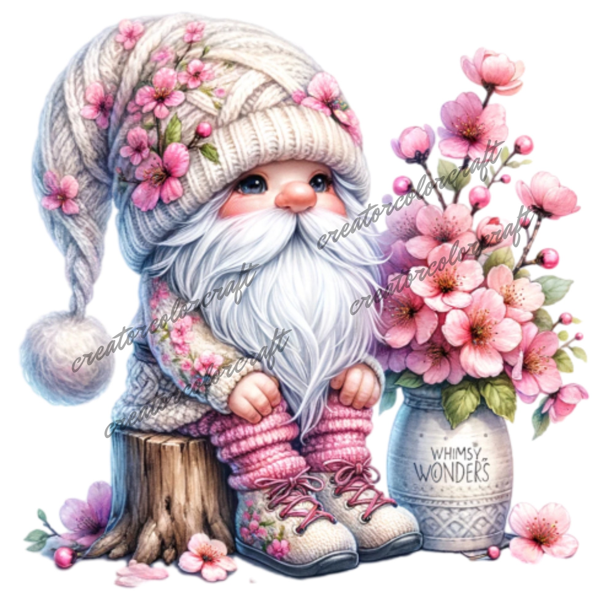 Pink Cherry Blossom Gnome Clipart, Garden Clipart, Spring Gnome Png ...