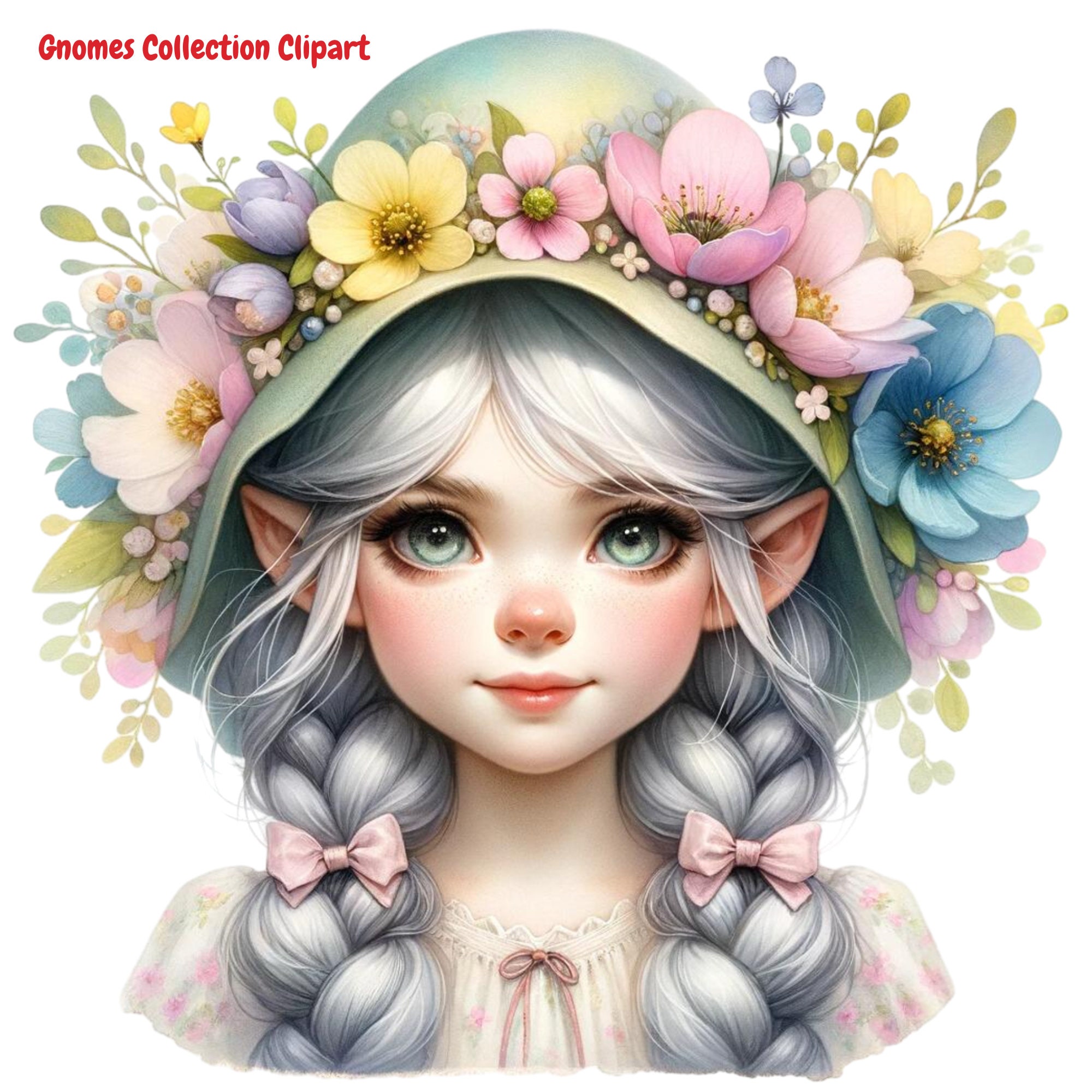 Girl Gnome Clipart, Gnome Clip Art, Spring Floral Watercolor Clipart ...