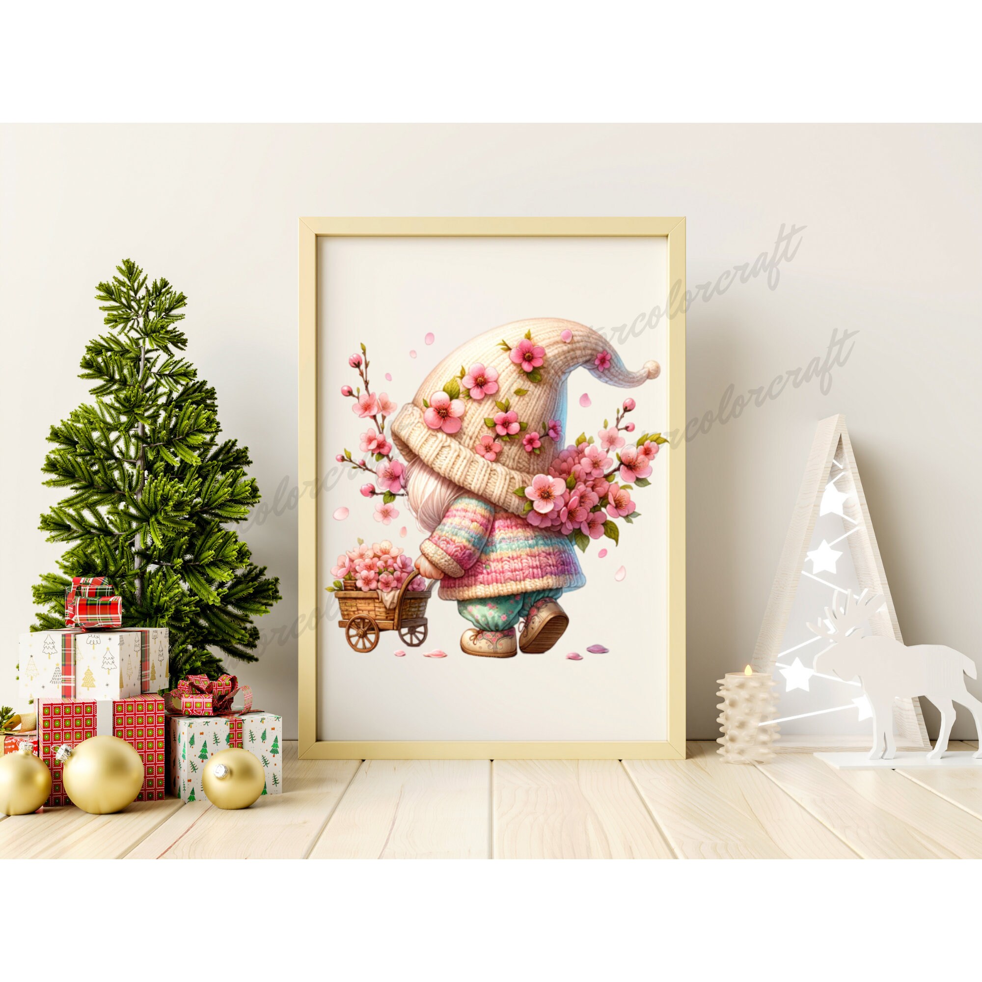 Pink Cherry Blossom Gnome Clipart, Garden Clipart, Spring Gnome Png ...