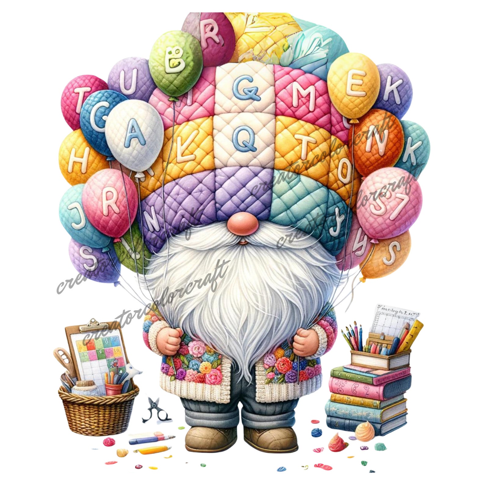 Teacher Gnome, Back to School Gnome, Watercolor Graduation Gnome ...