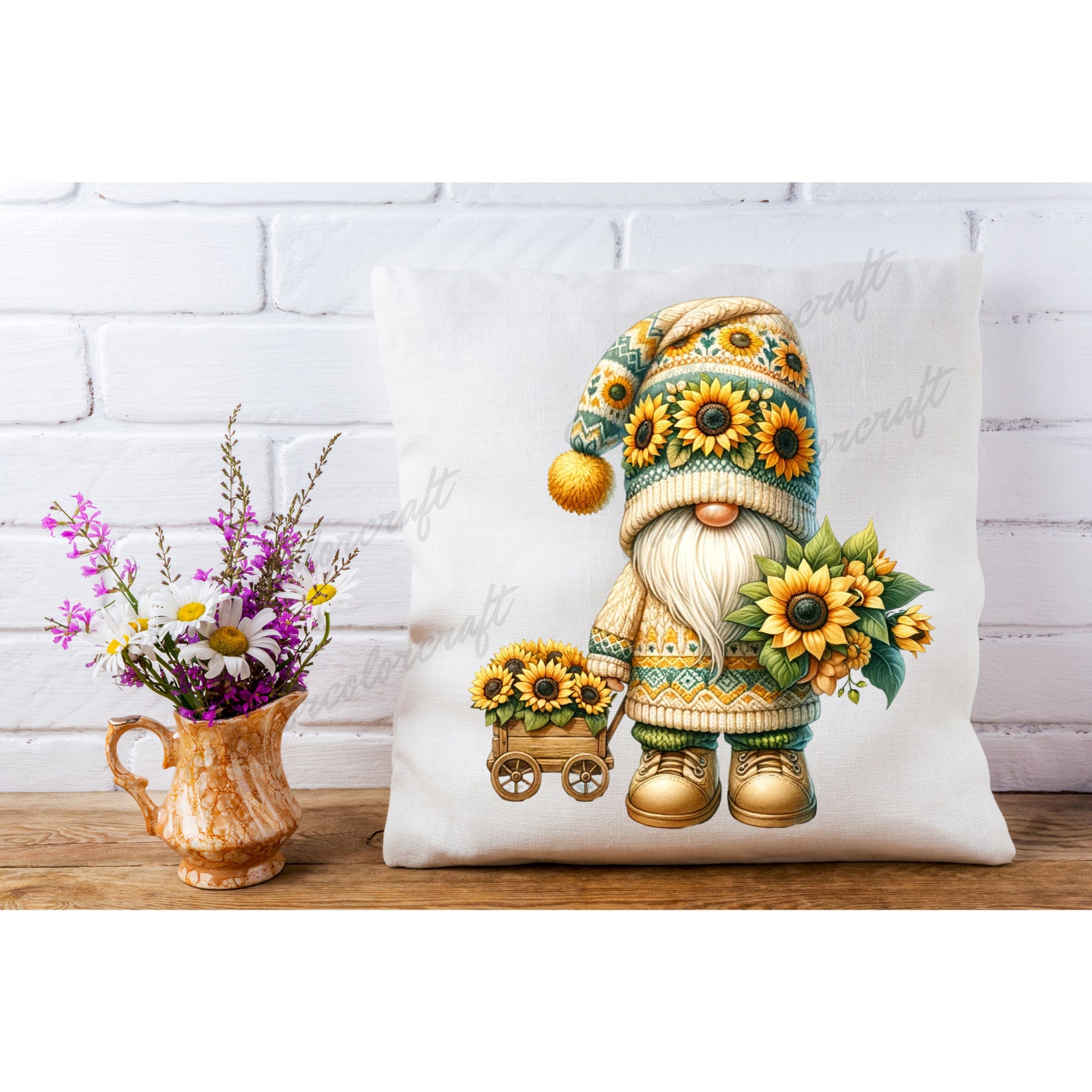Sunflower Gnome Clipart, Bundle Png, Garden Clipart, Spring Gnome Png ...