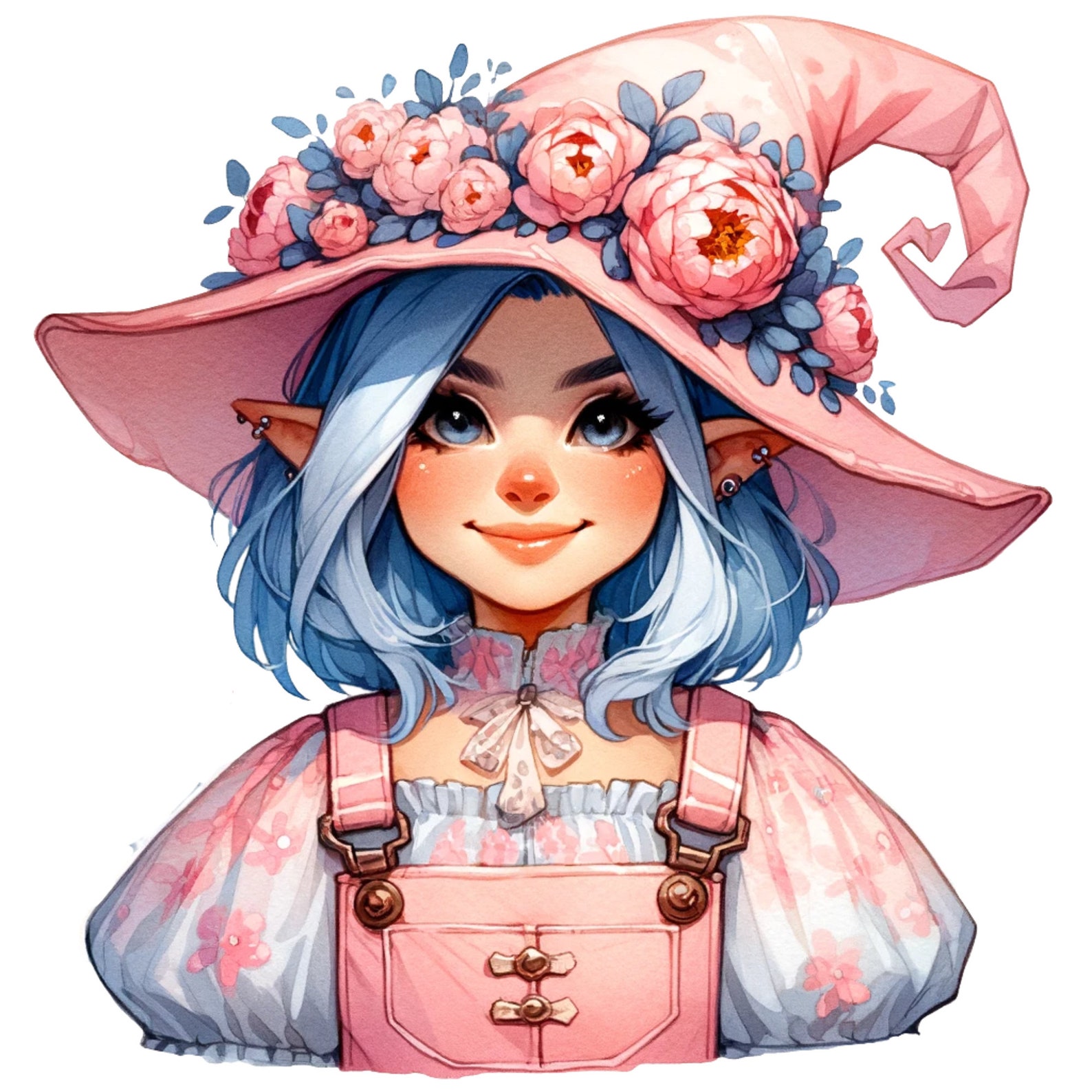 Girl Gnome Clipart, Gnome Clip Art, Spring Floral Watercolor Clipart ...