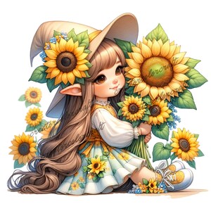 Sunflower Gnome Clipart, Bundle Png, Garden Clipart, Spring Gnome Png ...