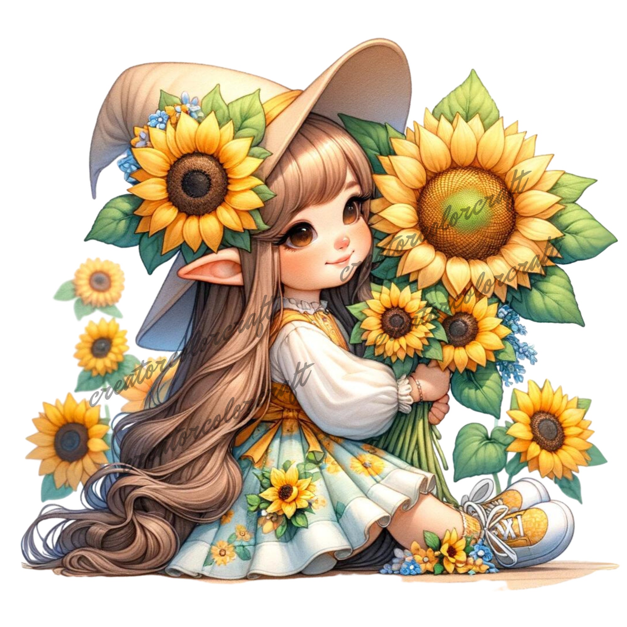 Sunflower Gnome Clipart, Bundle Png, Garden Clipart, Spring Gnome Png ...