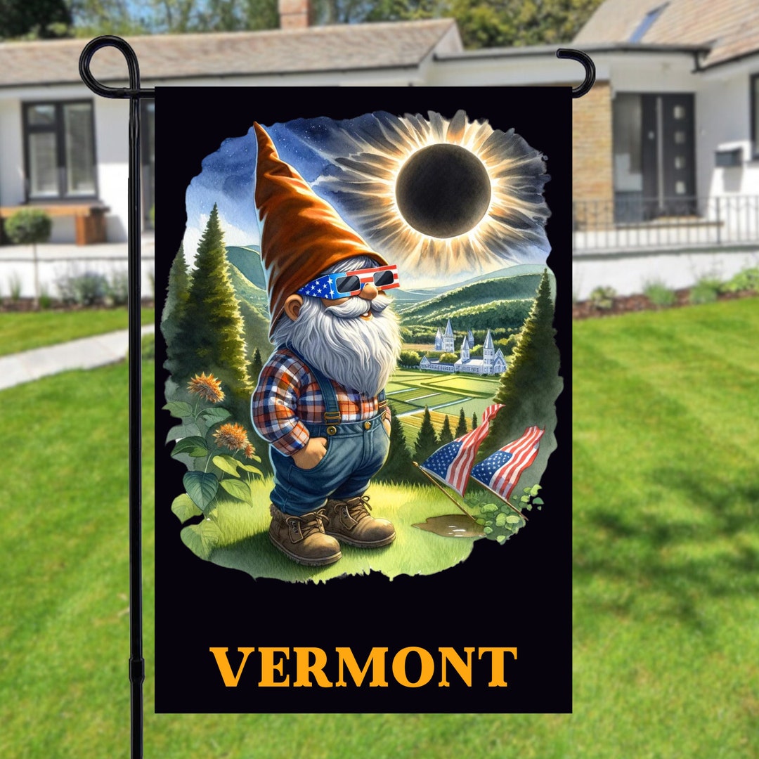 Vermont Total Solar Eclipse 2024 Gnome Garden Flag, 2024 Solar Eclipse ...