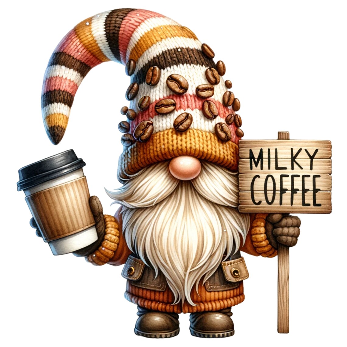 Coffee Gnome Clipart, Watercolor Gnome, Watercolor Clipart Bundle ...
