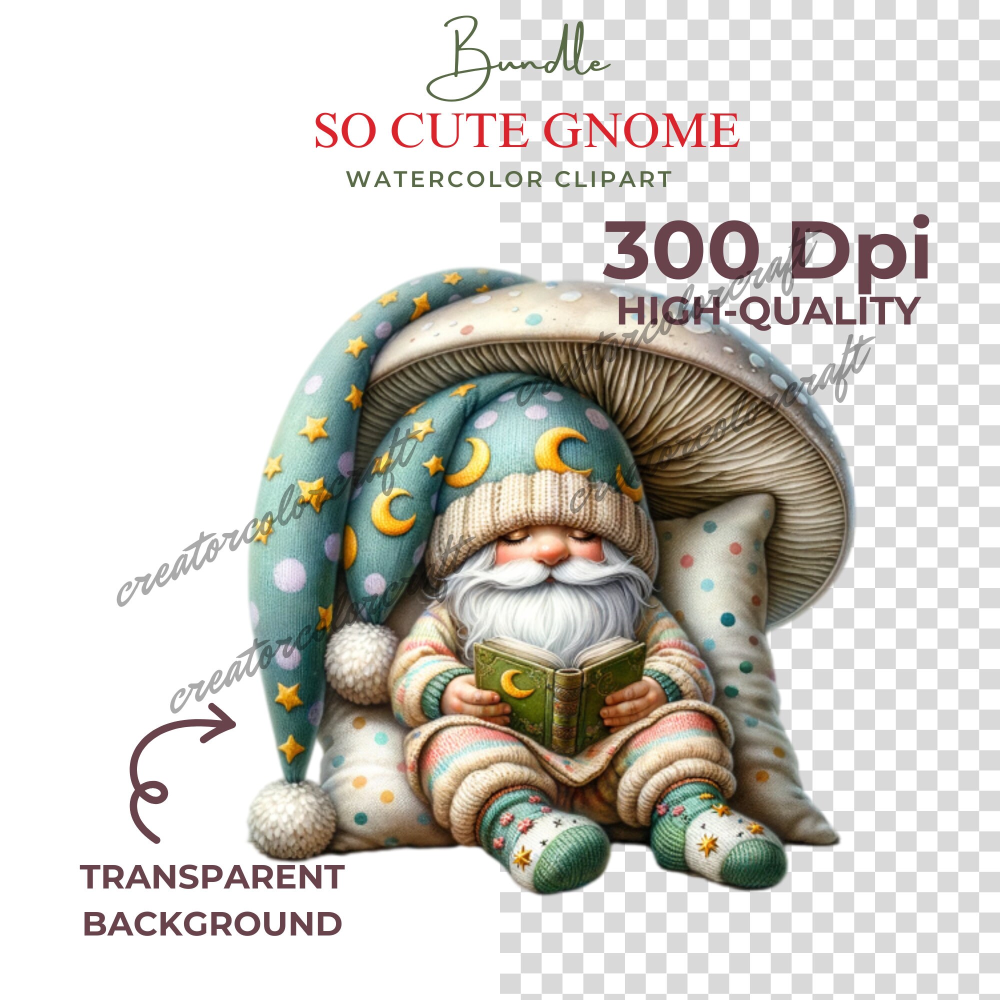 Sleeping Gnome Clipart, Gnome Clip Art PNG Watercolor, Junk Journal, Card Making Gift Tag ...