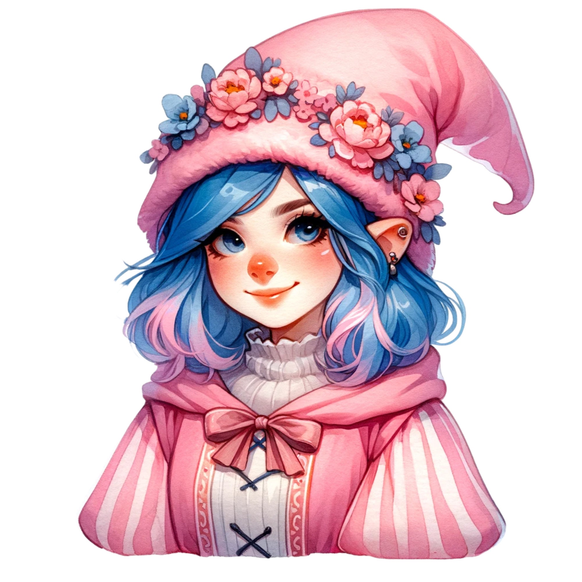 Girl Gnome Clipart, Gnome Clip Art, Spring Floral Watercolor Clipart ...