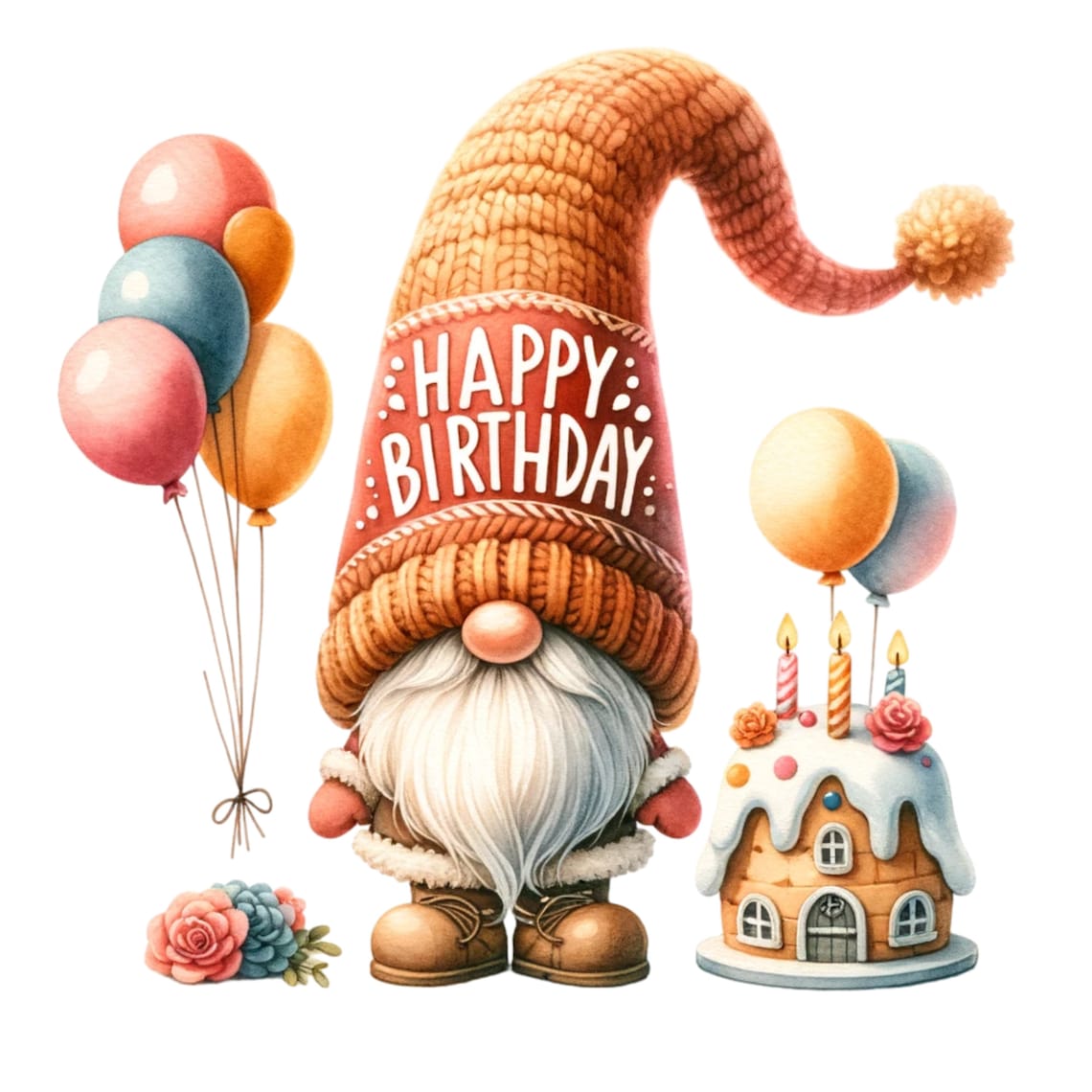 Birthday Gnome Watercolor Clipart, 12 PNG Images (digital) - Etsy