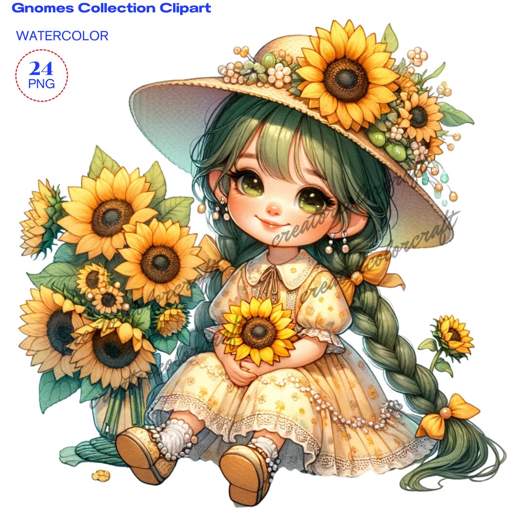 Sunflower Gnome Clipart, Bundle Png, Garden Clipart, Spring Gnome Png ...