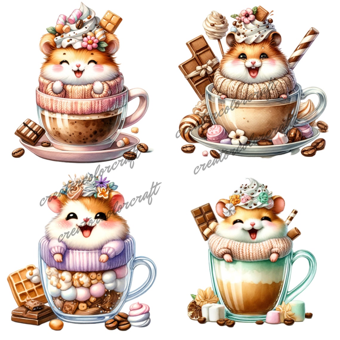 Coffee Hamster Clipart, Watercolor Gnome,watercolor Clipart Bundle ...
