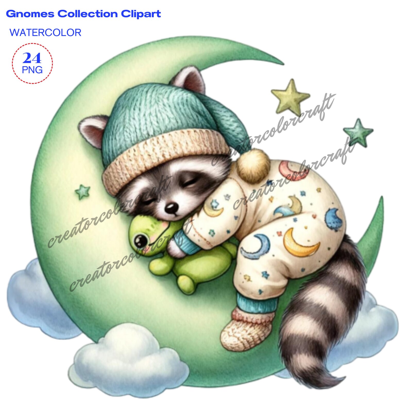 Sleeping Raccoon Clipart, Gnome Clip Art PNG Watercolor, Junk Journal ...